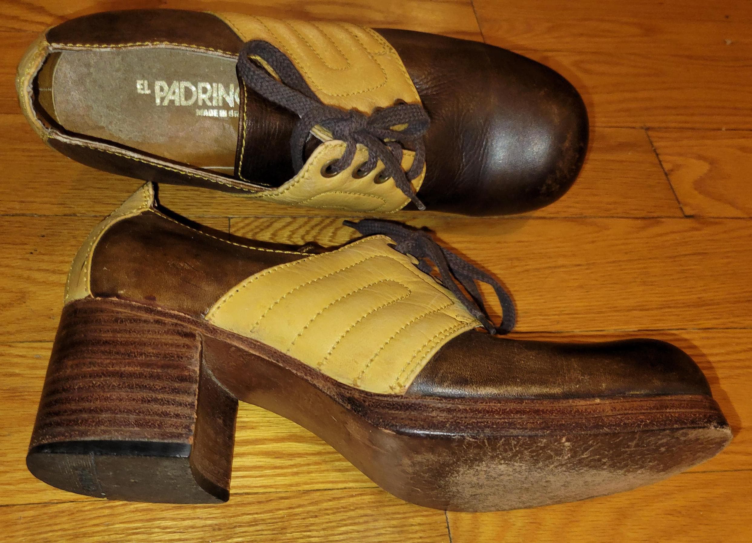 RARE True Vintage 70s Platform Shoes Disco Glam Brown/tan Leather ...