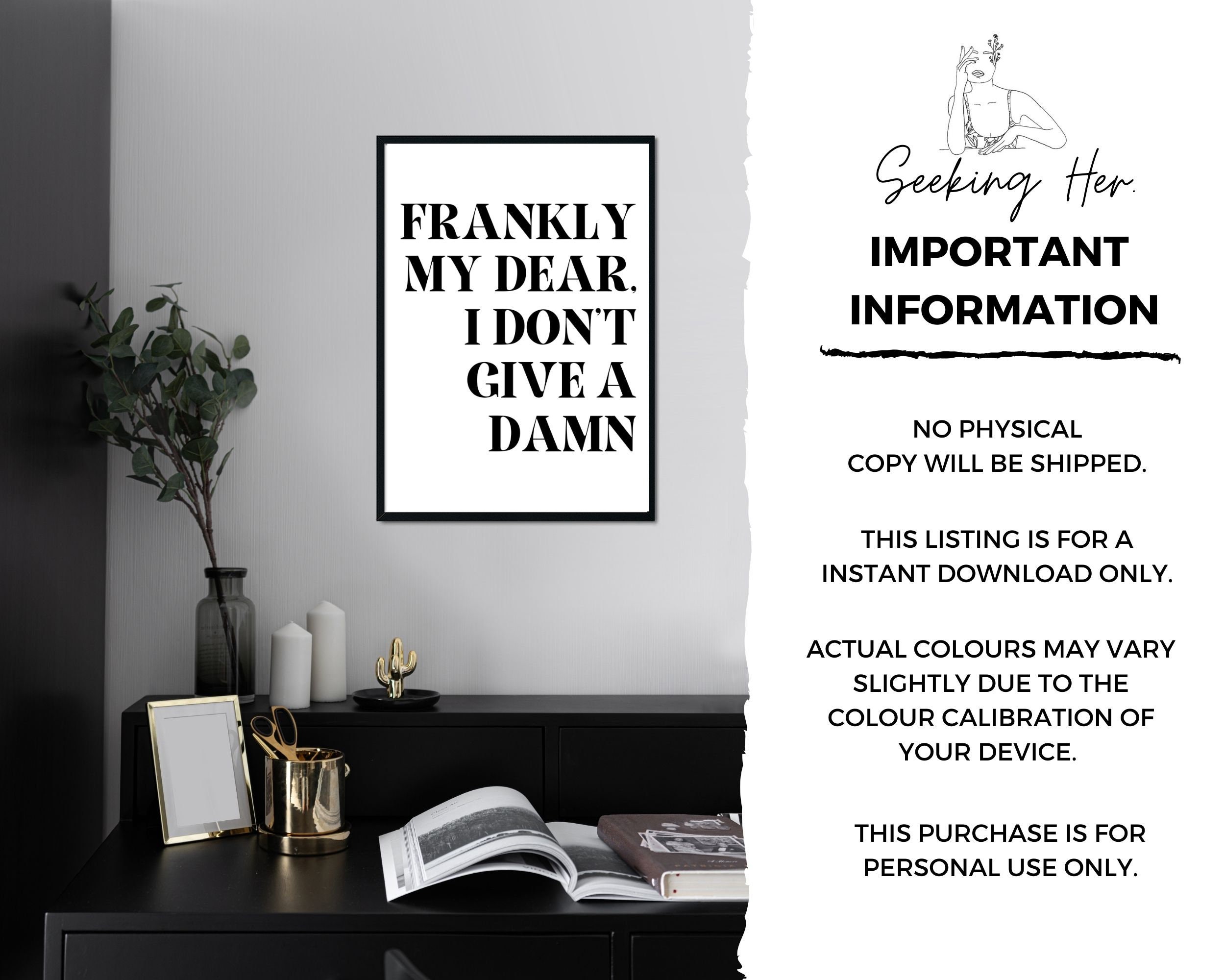 Custom Frankly My Dear I Don't Give A Damn Digital Art Wall Print ...
