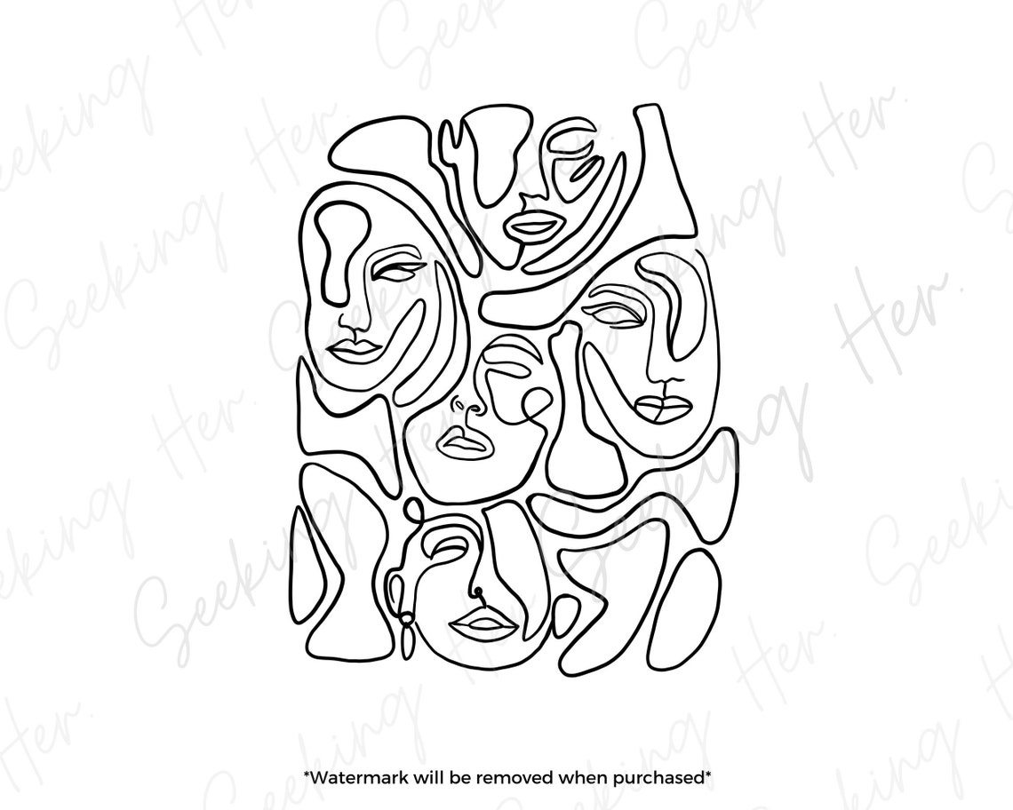 Woman Line Art Print 'the Many Faces' Abstract Minimalist Female ...