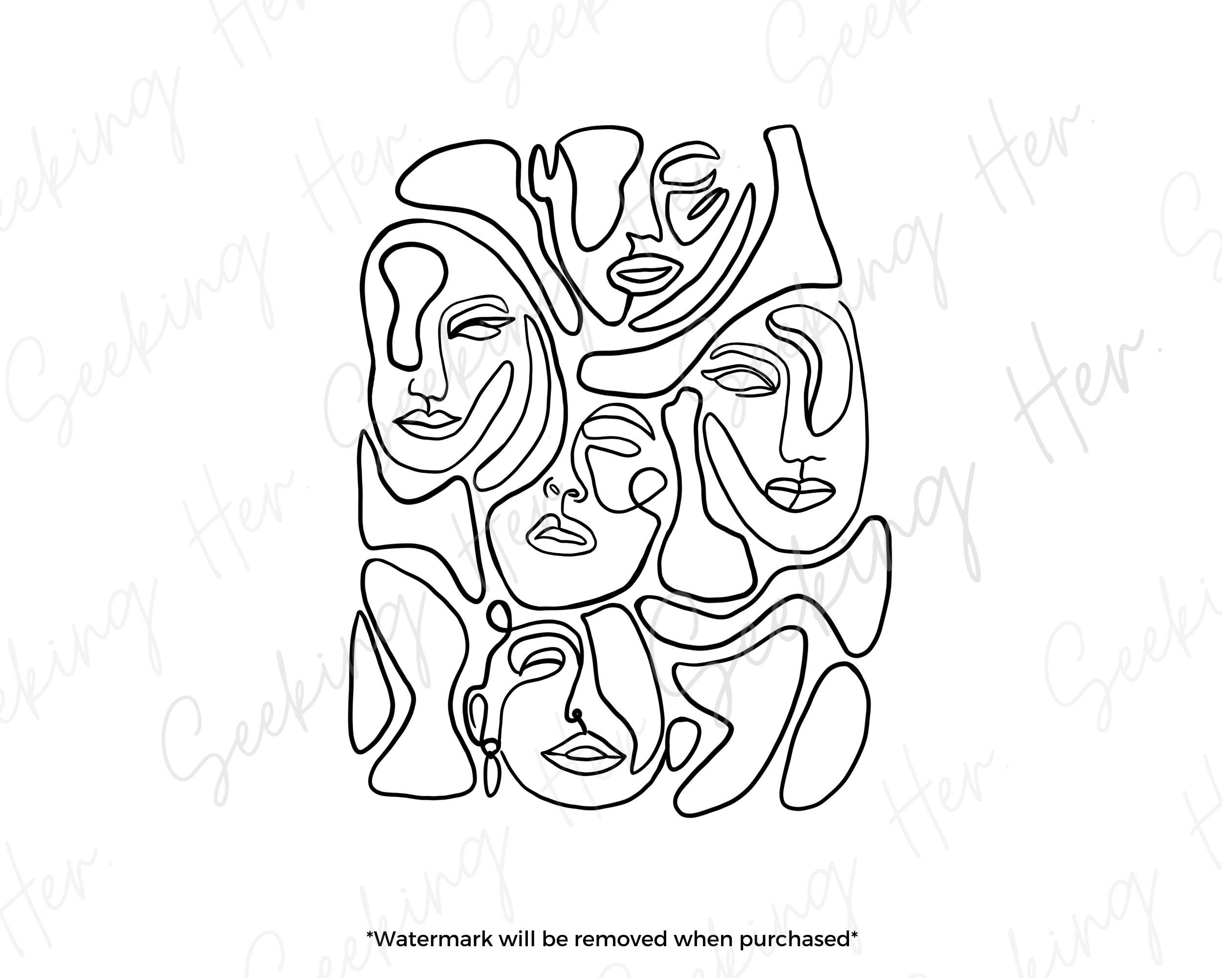 Woman Line Art Print 'the Many Faces' Abstract Minimalist Female ...