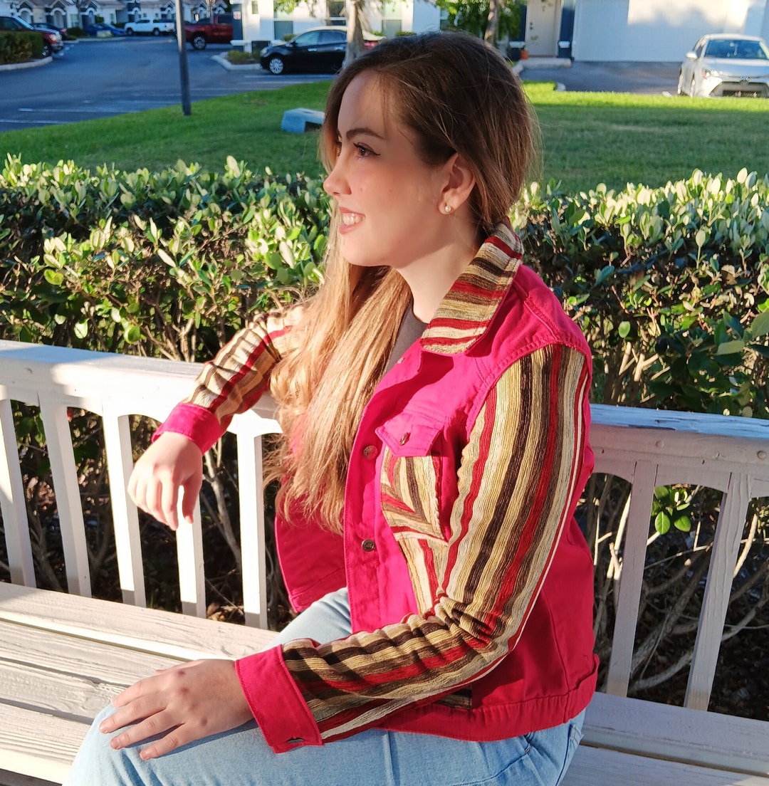 Red Denim Lee Jacket -upcycled With New Sleeves and Collar. Secret ...