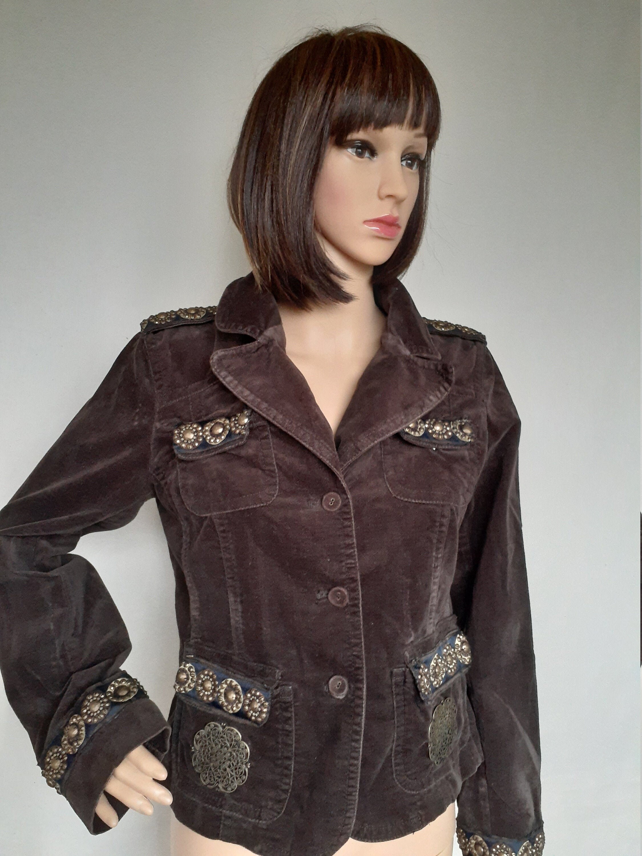 Brown Velvet Embellished Jacket - Etsy