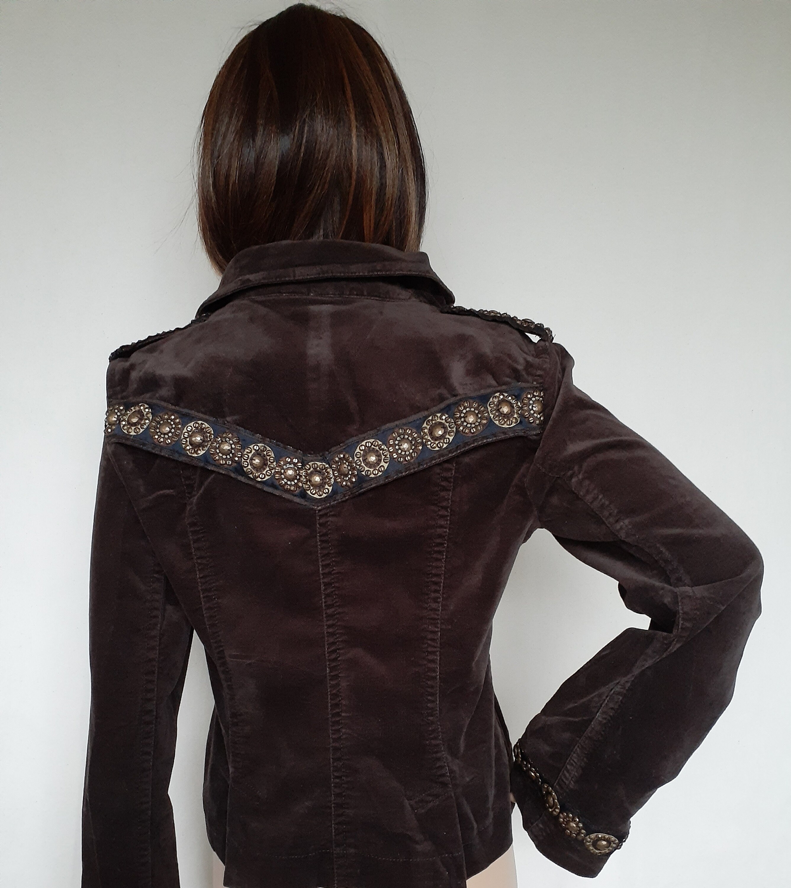 Brown Velvet Embellished Jacket - Etsy