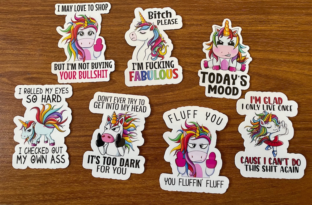 Cute Sweary Unicorns Stickers Adult Humor Laptop Sticker Car Decal ...