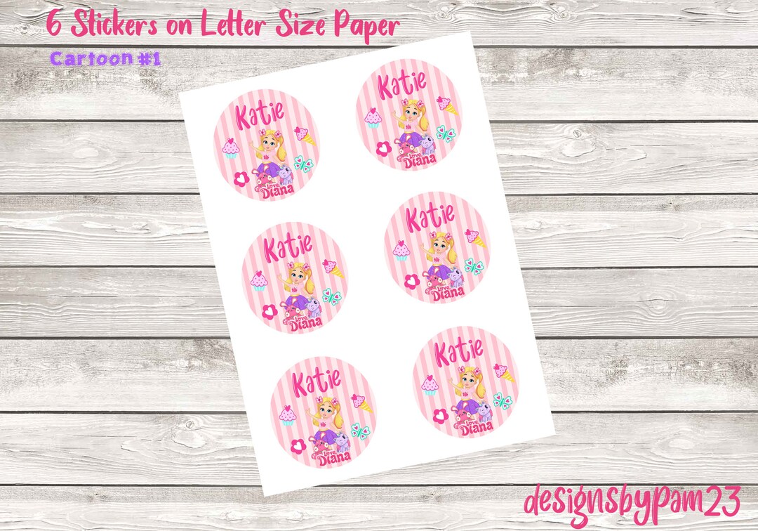 Diana Show Digital Birthday Stickers, 6 Stickers on Letter Size Paper ...