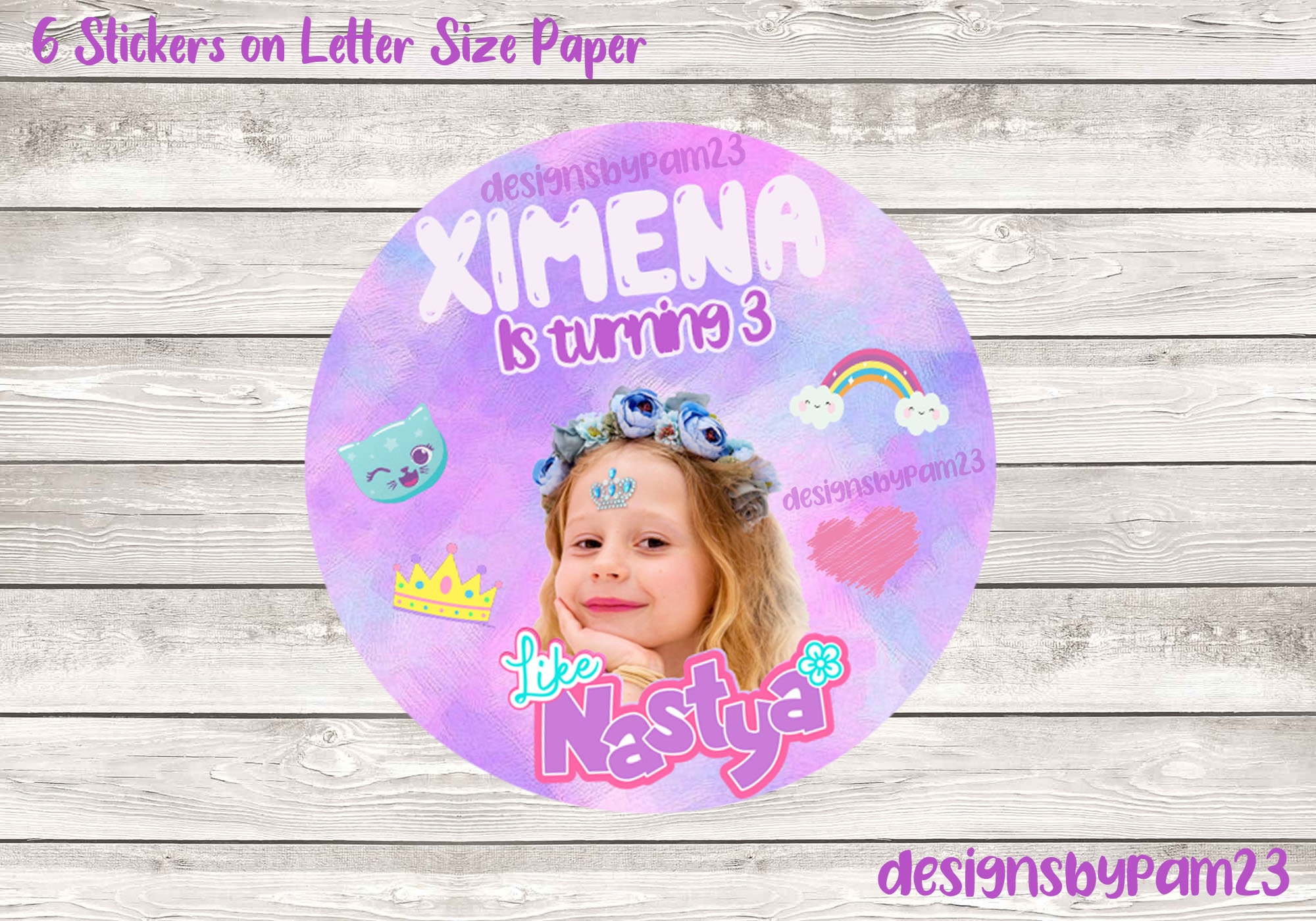 Like Nastya Digital Birthday Stickers, 6 Stickers on Letter Size Paper. Youtube Like Nastya - Etsy