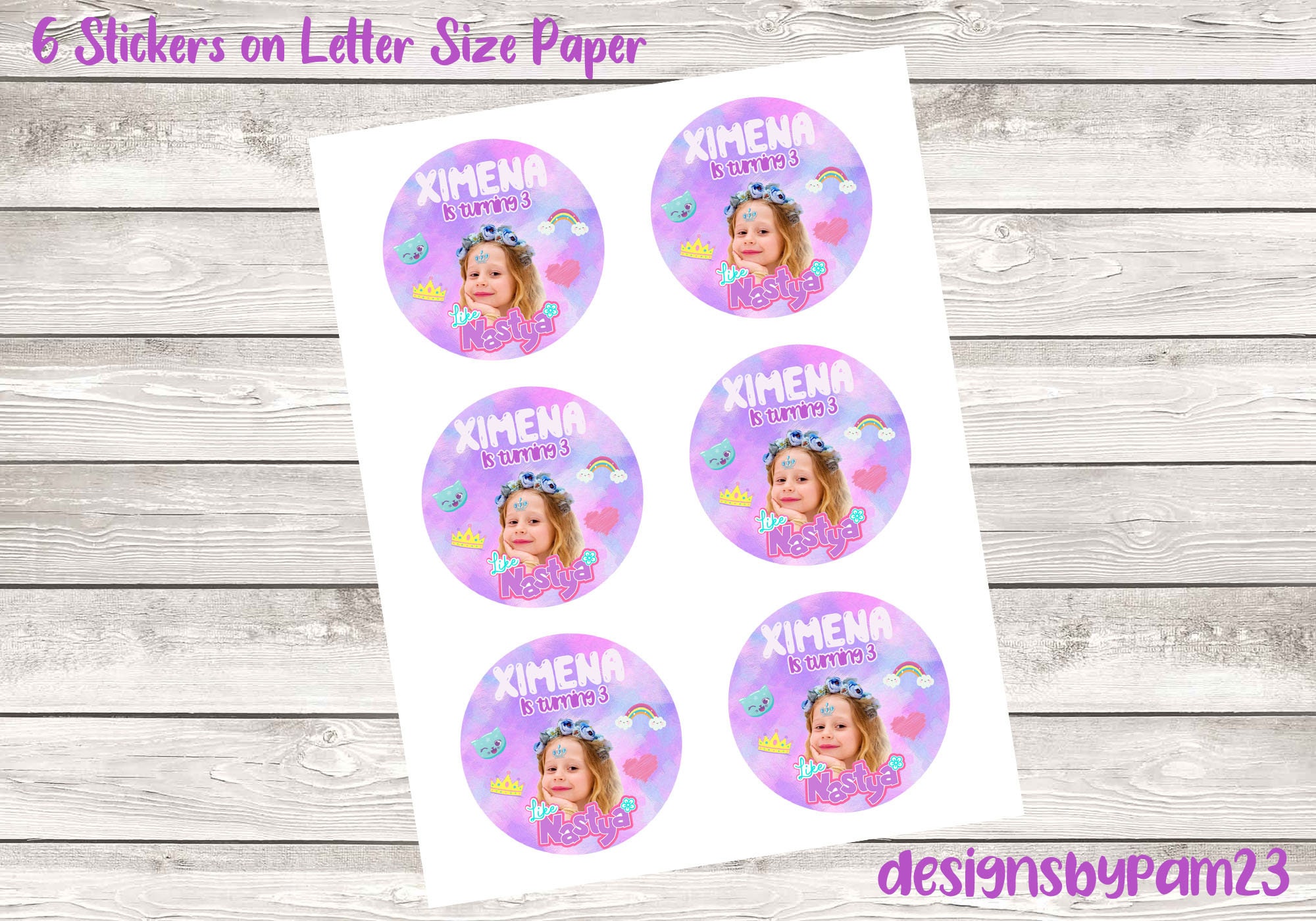 Like Nastya Digital Birthday Stickers, 6 Stickers on Letter Size Paper. Youtube Like Nastya - Etsy