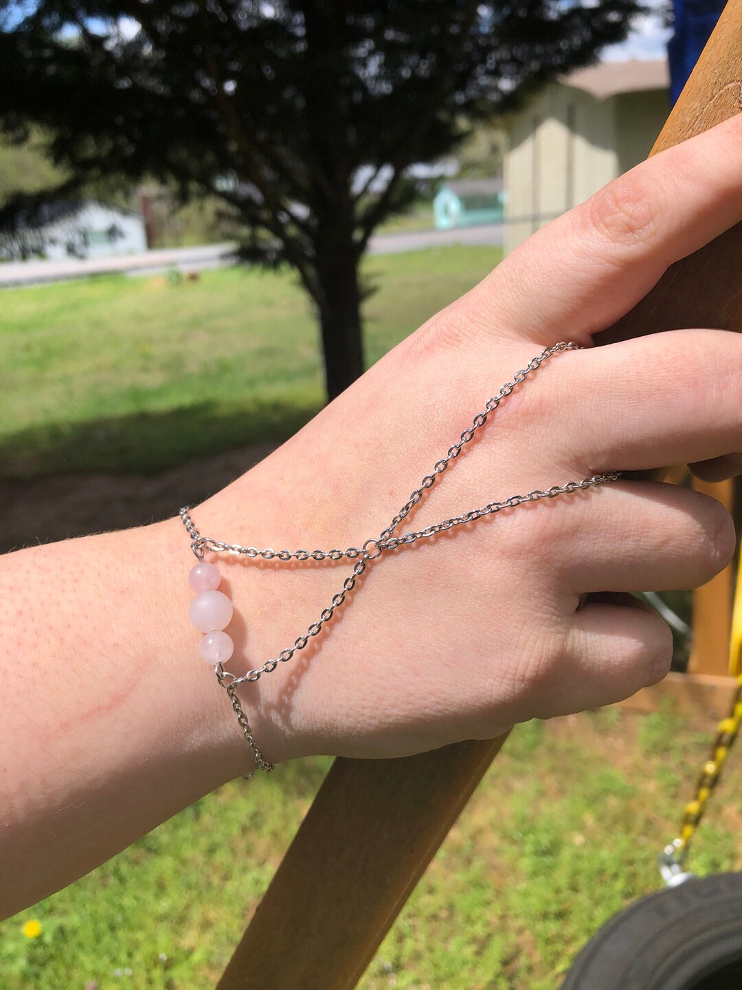 Rose Quartz Stainless Steel Hand Chain - Etsy