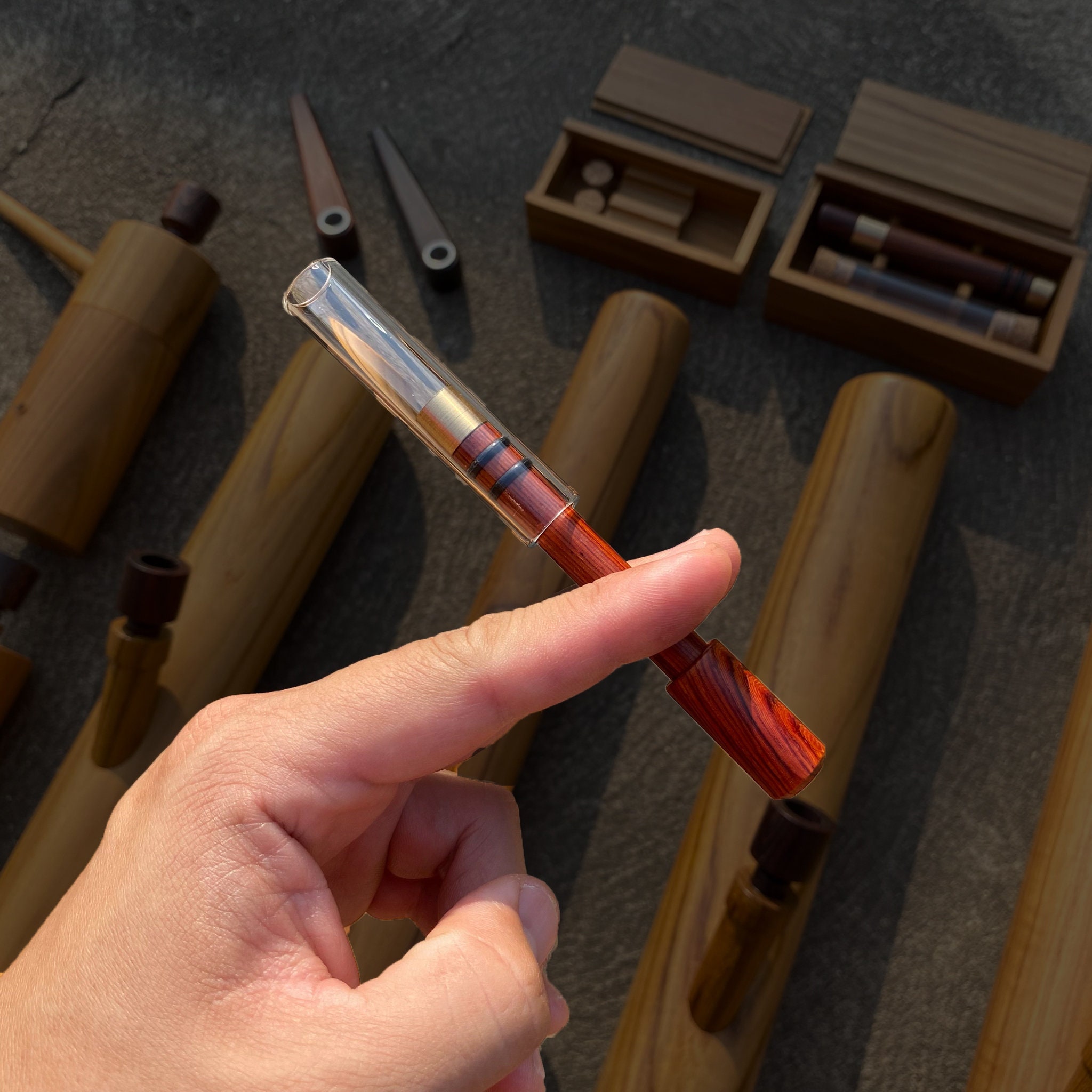 Luxury With the Thai Rosewood Glass Blunt/ Pipe With Charcoal Filter ...