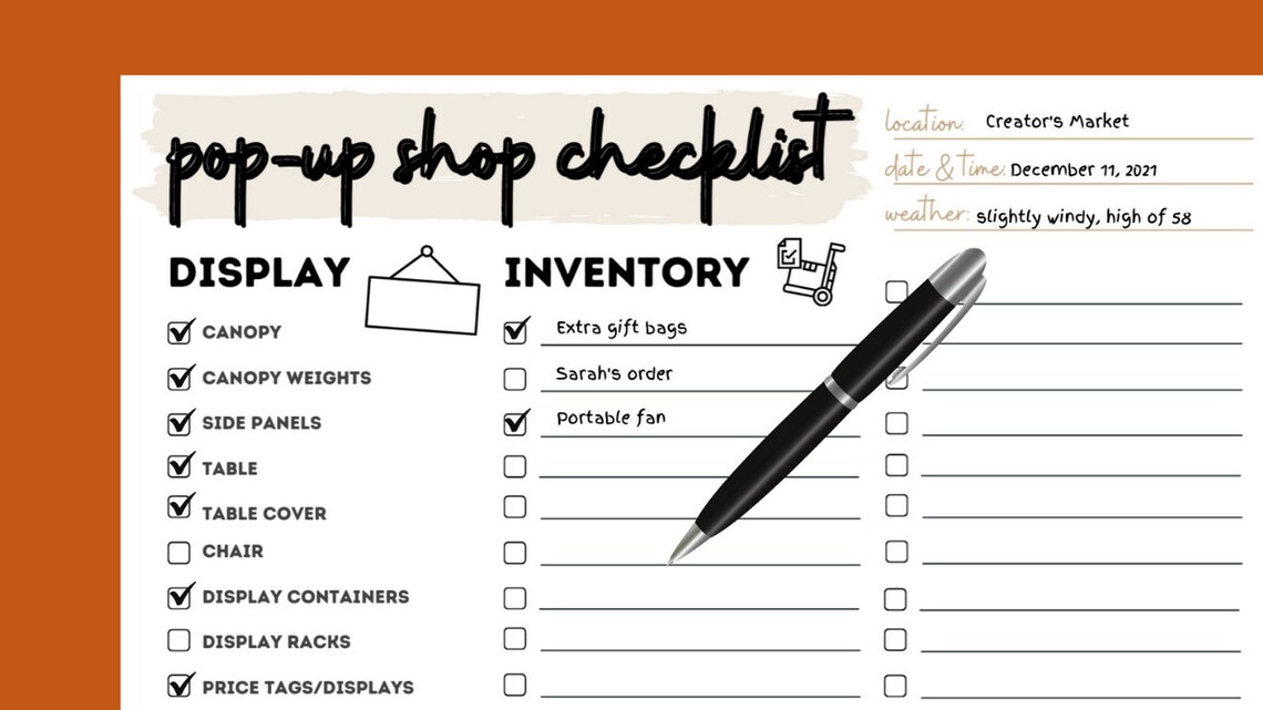 POP UP SHOP and Market Checklist | Pop-up Shop Checklist, Craft Show Checklist - Etsy