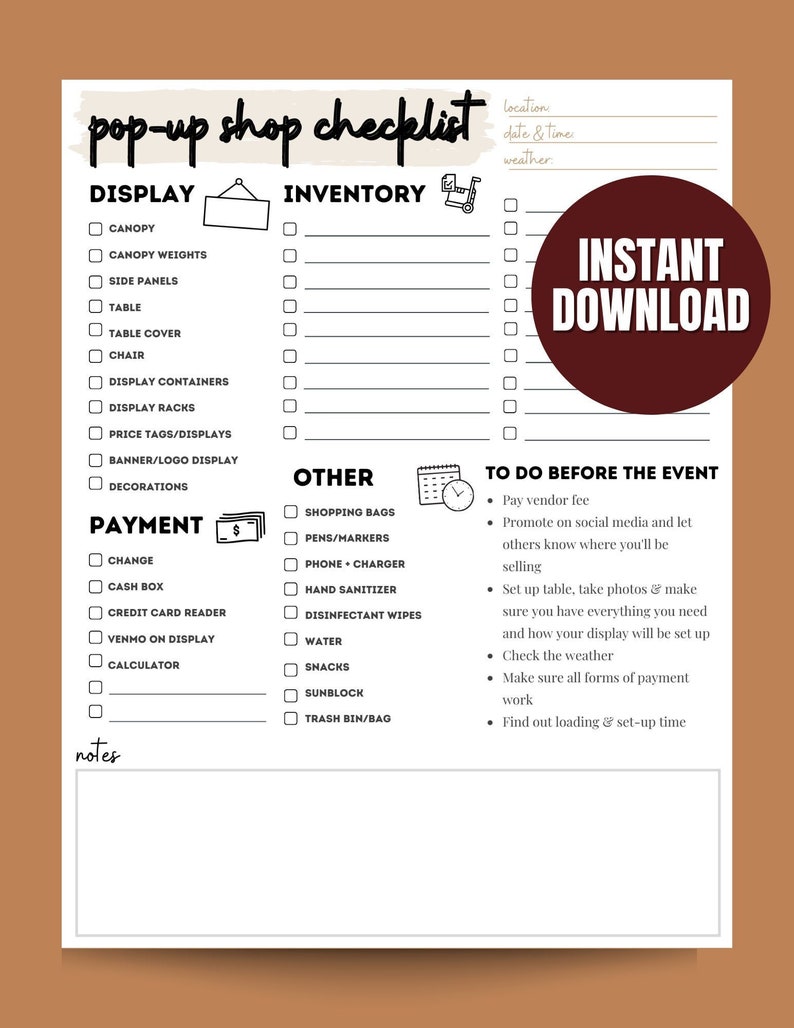 POP UP SHOP and Market Checklist | Pop-up Shop Checklist, Craft Show ...