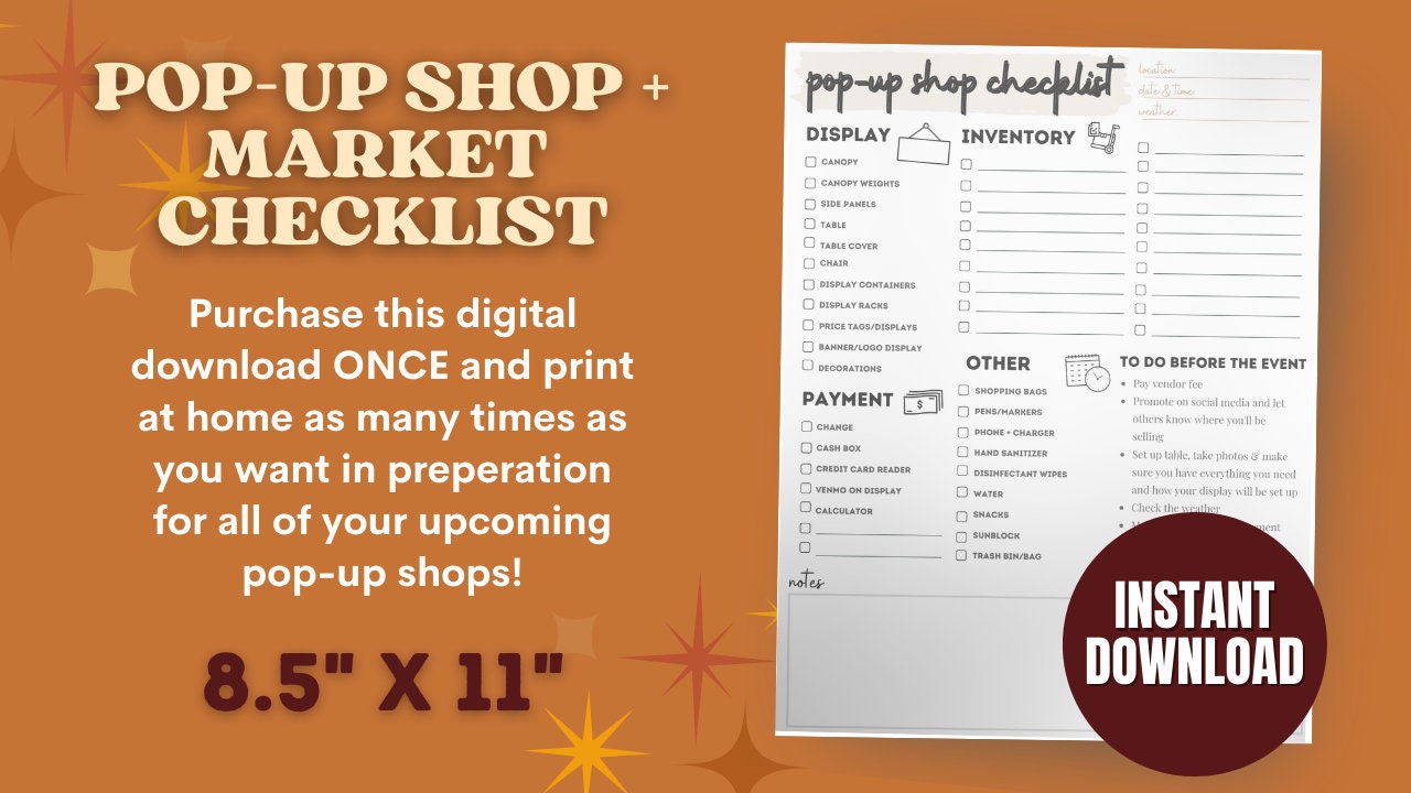 POP UP SHOP and Market Checklist | Pop-up Shop Checklist, Craft Show Checklist - Etsy