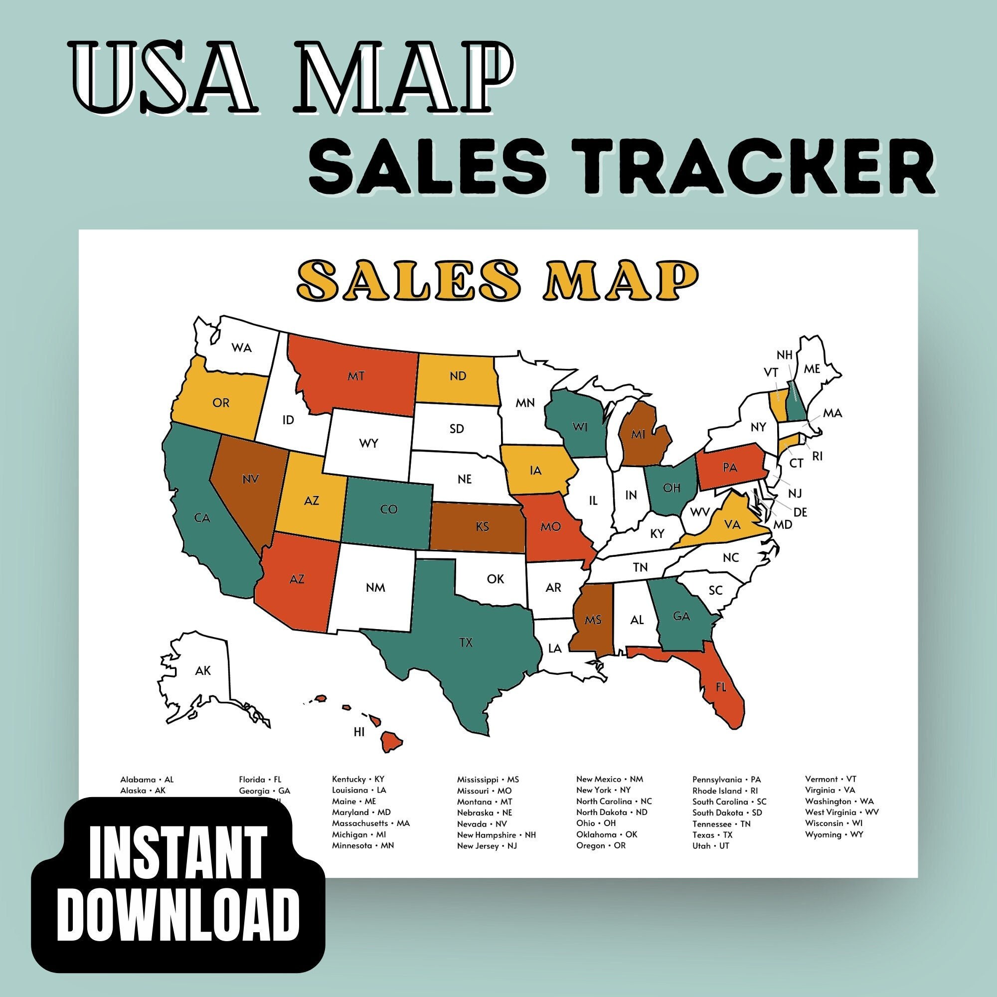 USA MAP Sales Tracker | Instant Download | Business Sales Tracker ...