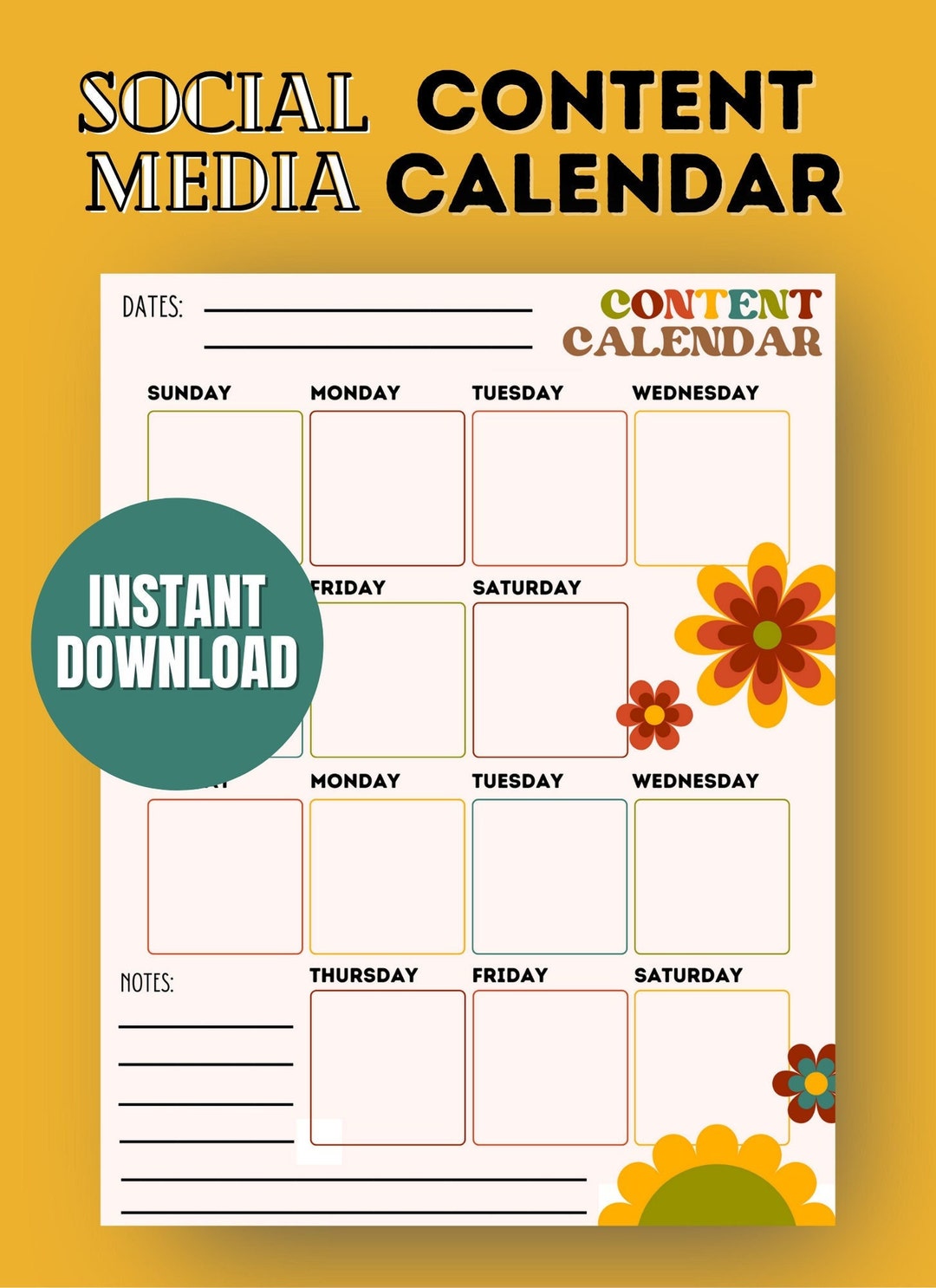 Social Media Content Calendar | Retro | Posting Schedule, Content ...