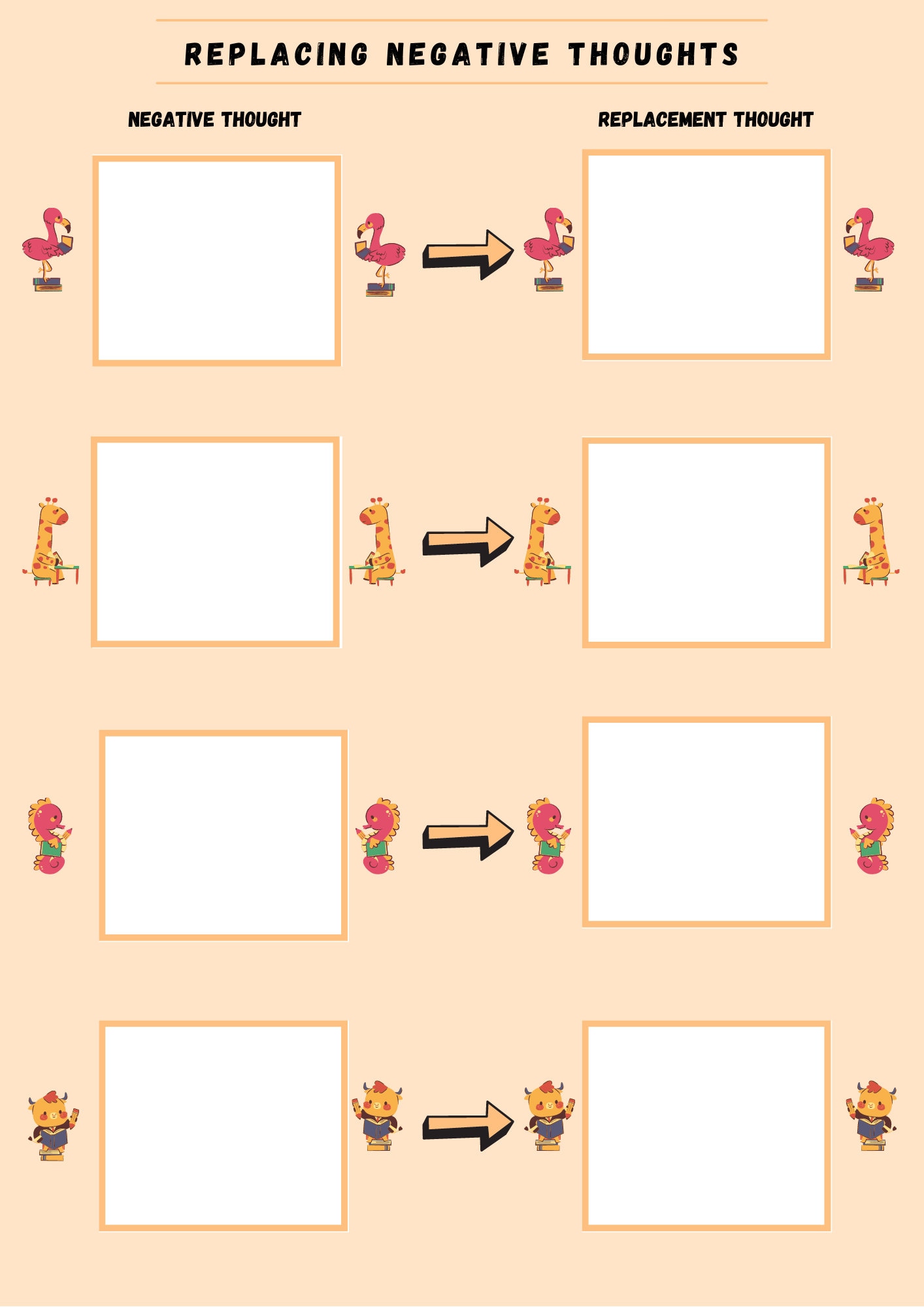 Replace Negative Thoughts CBT Worksheet Psychology Tools | Etsy