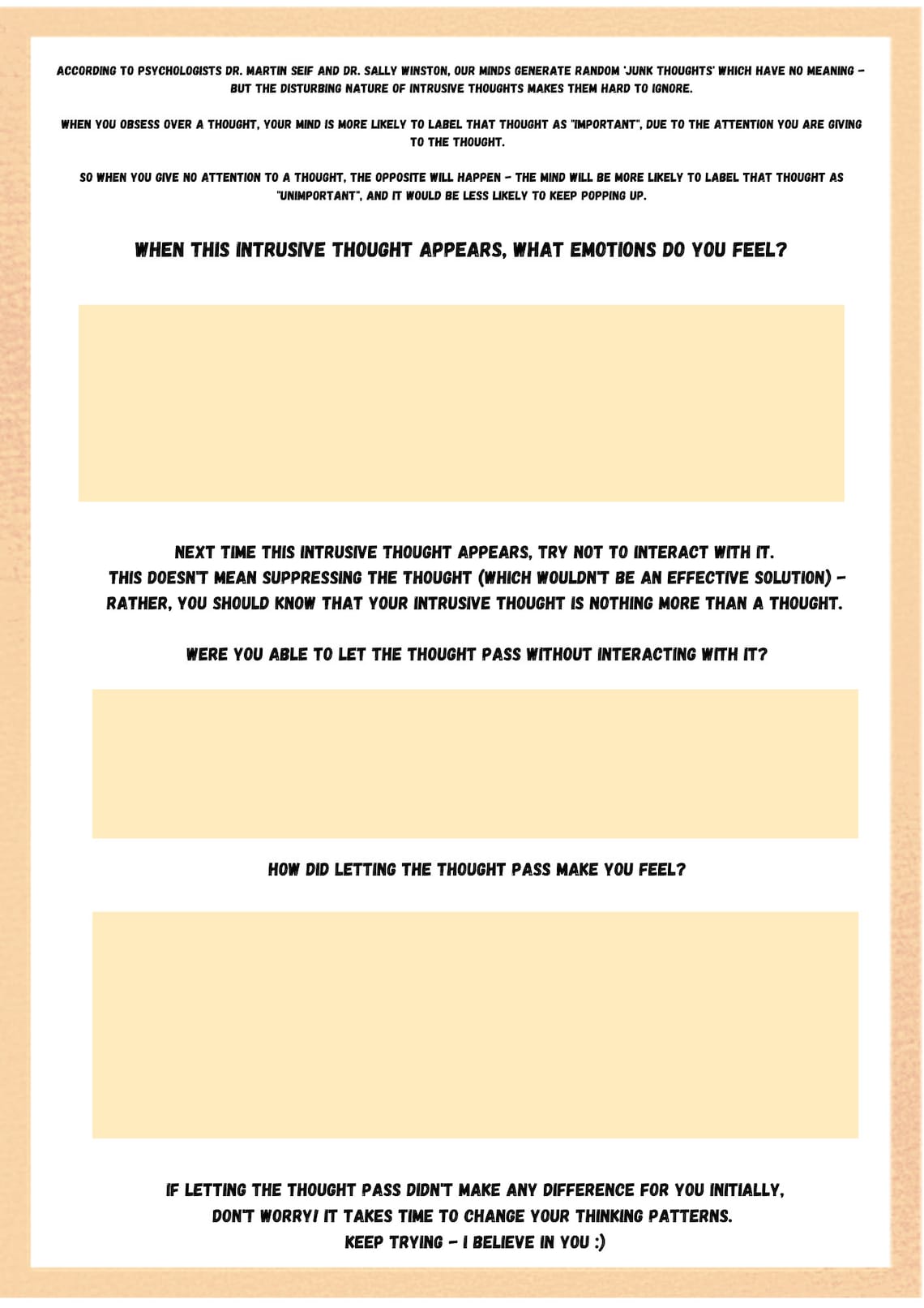 CBT Worksheets Intrusive Thoughts OCD Mental Health | Etsy