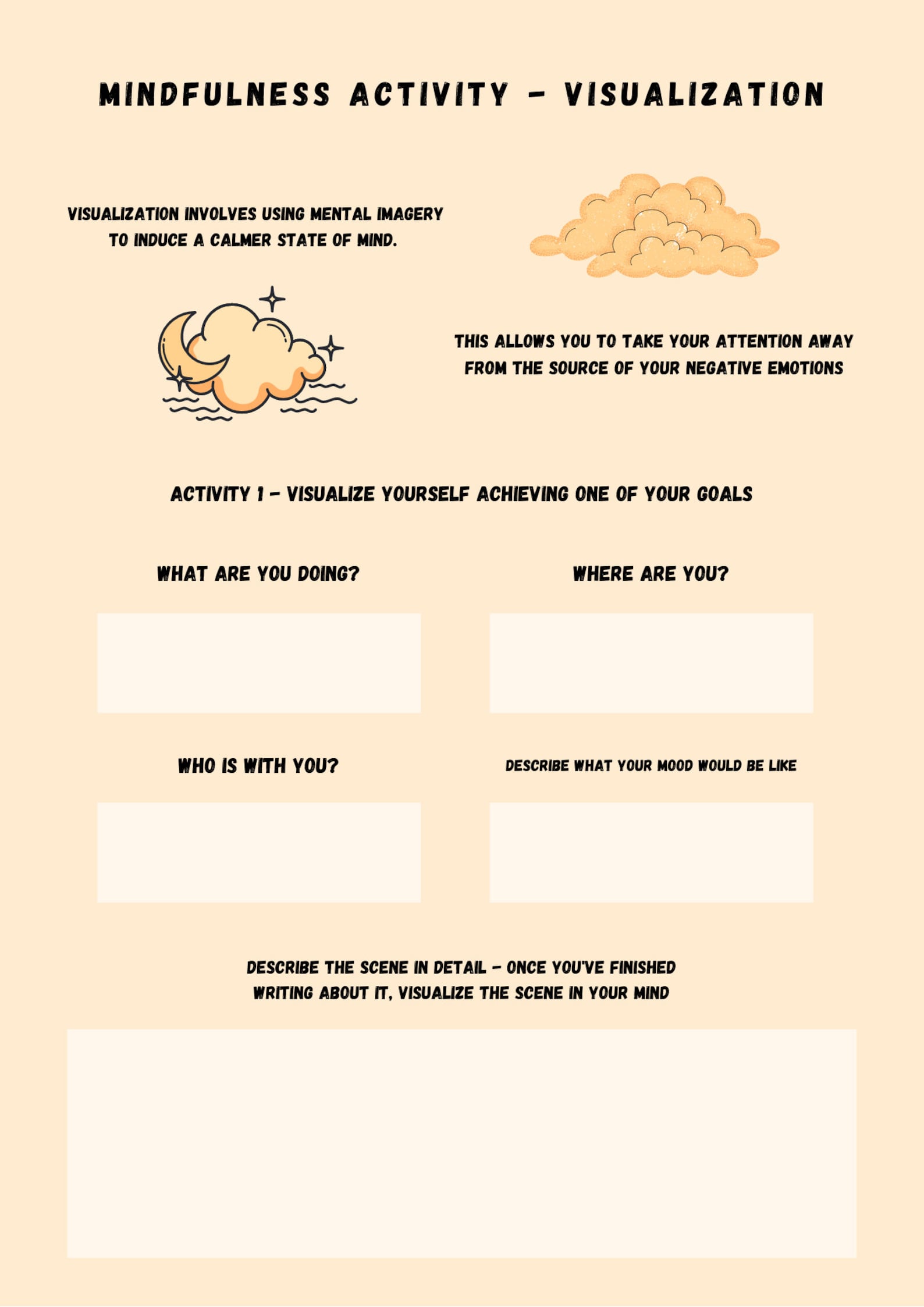Mindfulness Worksheets Visualization Activity Psychology | Etsy