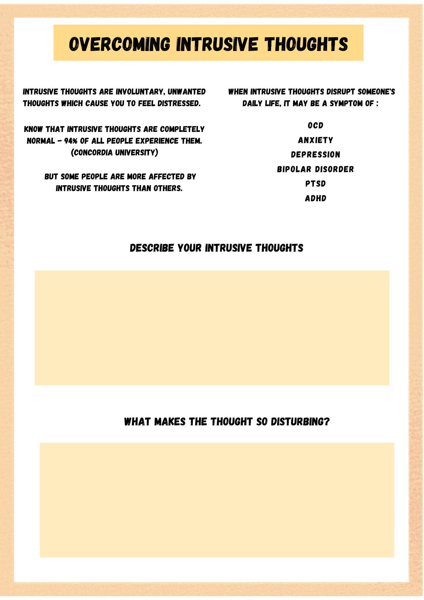 CBT Worksheets Intrusive Thoughts OCD Mental Health Etsy CBT Worksheets Intrusive Thoughts OCD Mental Health Etsy