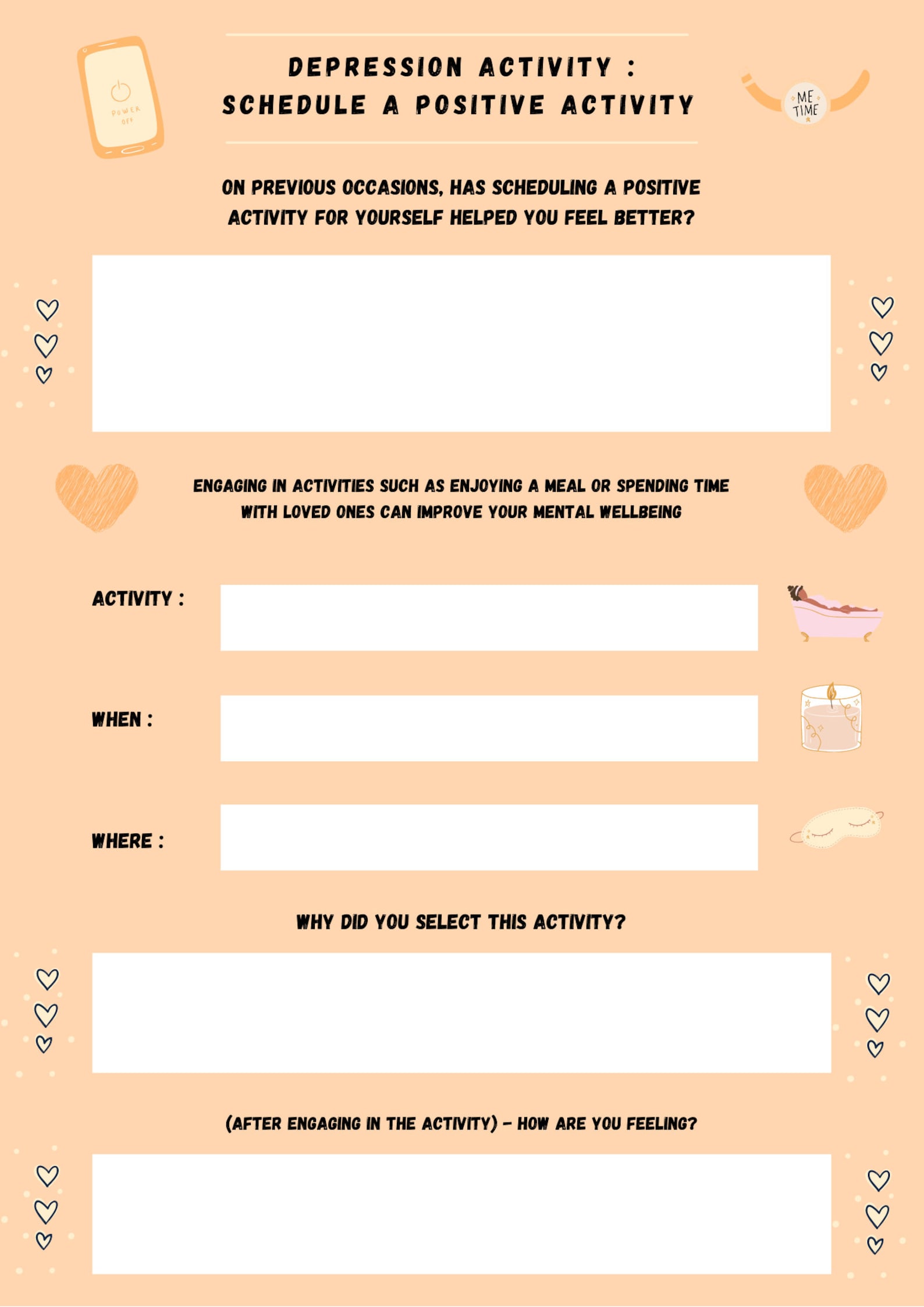 Depression Activity Schedule a Positive Activity | Etsy