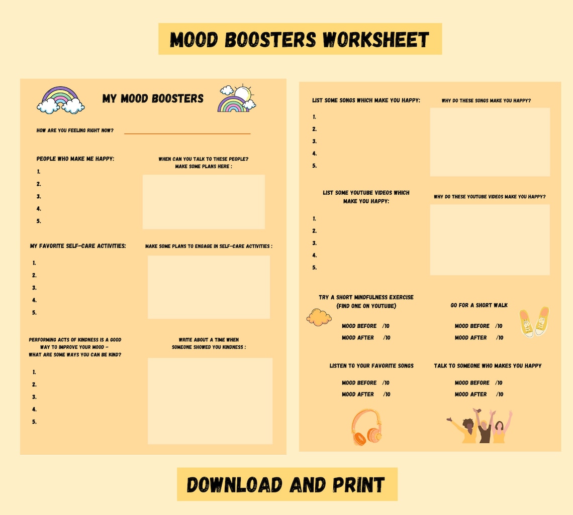 Wellbeing Toolbox Digital Mood Boosters Worksheet | Etsy