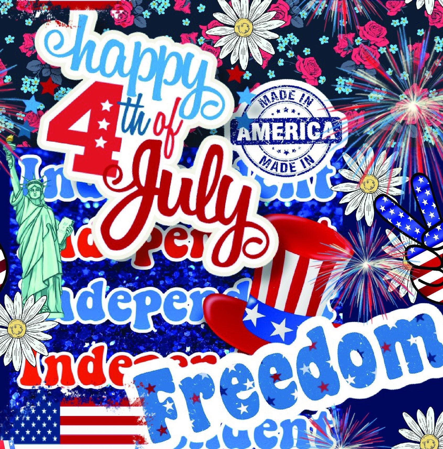 4th of july collage seamless design | Etsy