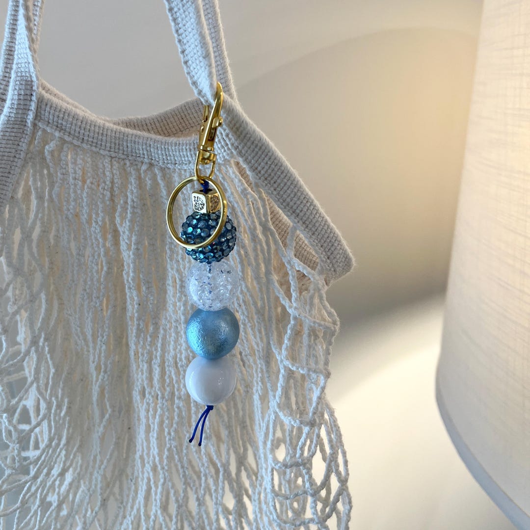 Sky Blue and White Acrylic Beaded, Handmade Keychain, Bag Charms ...