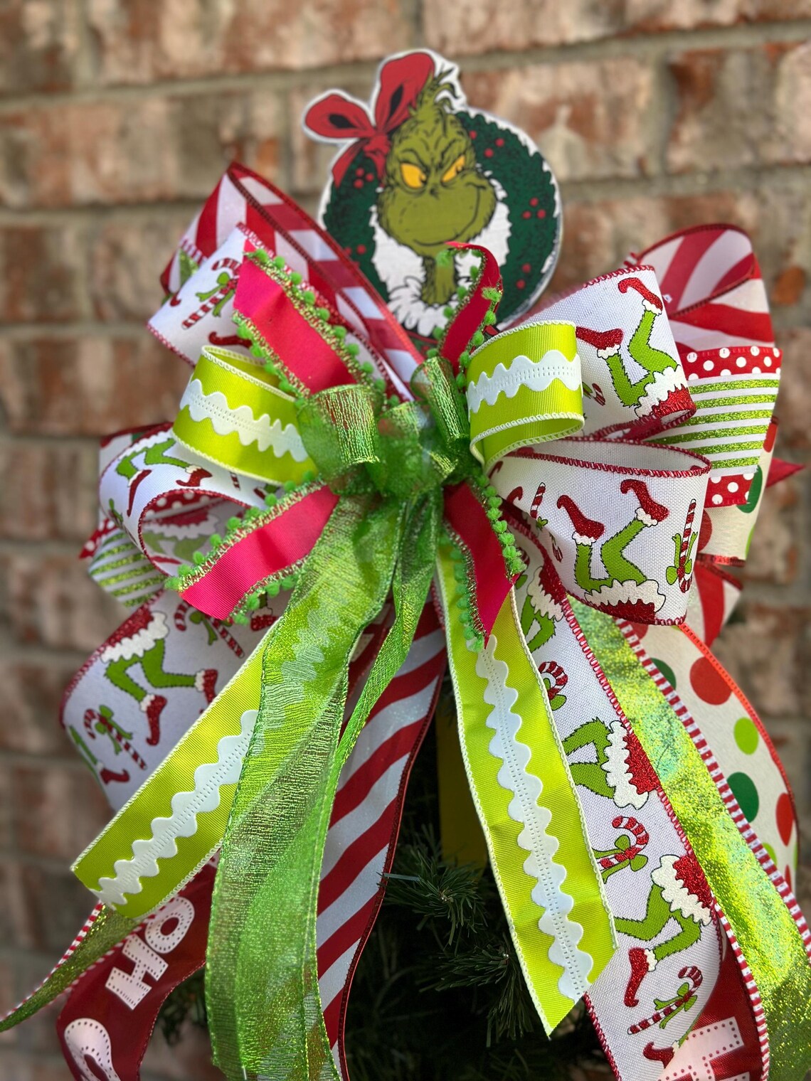 Whimsical Christmas Tree Topper, Christmas Bow, Lantern Bow, Green ...