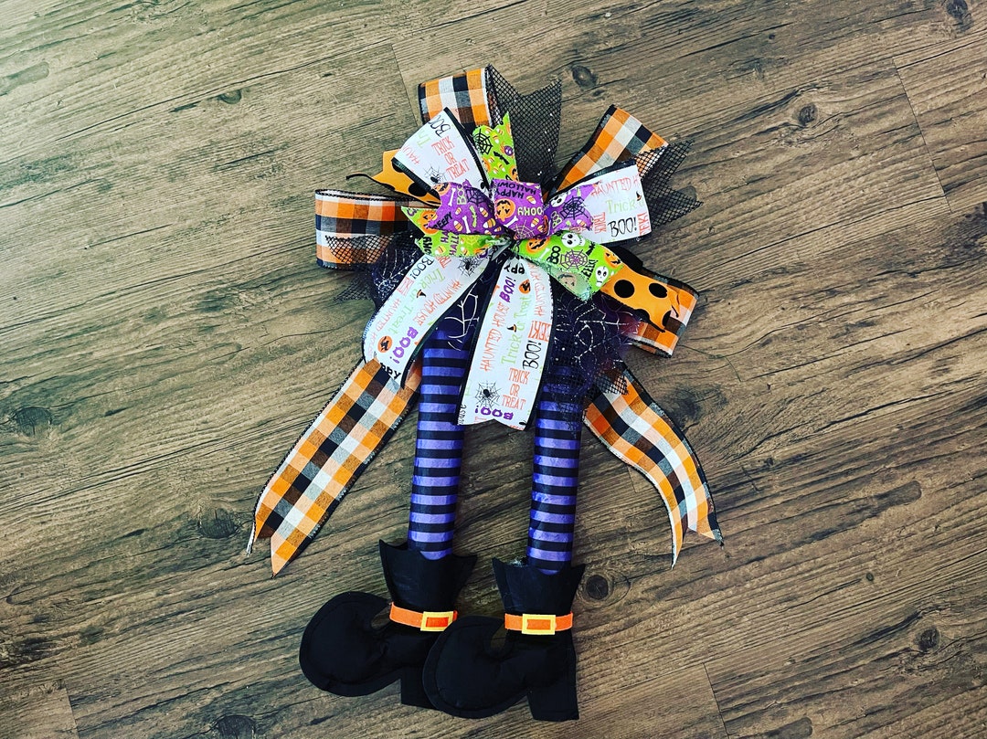 Witches Legs Halloween Tree Topper, Halloween Bow, Tree Topper, Grinch ...