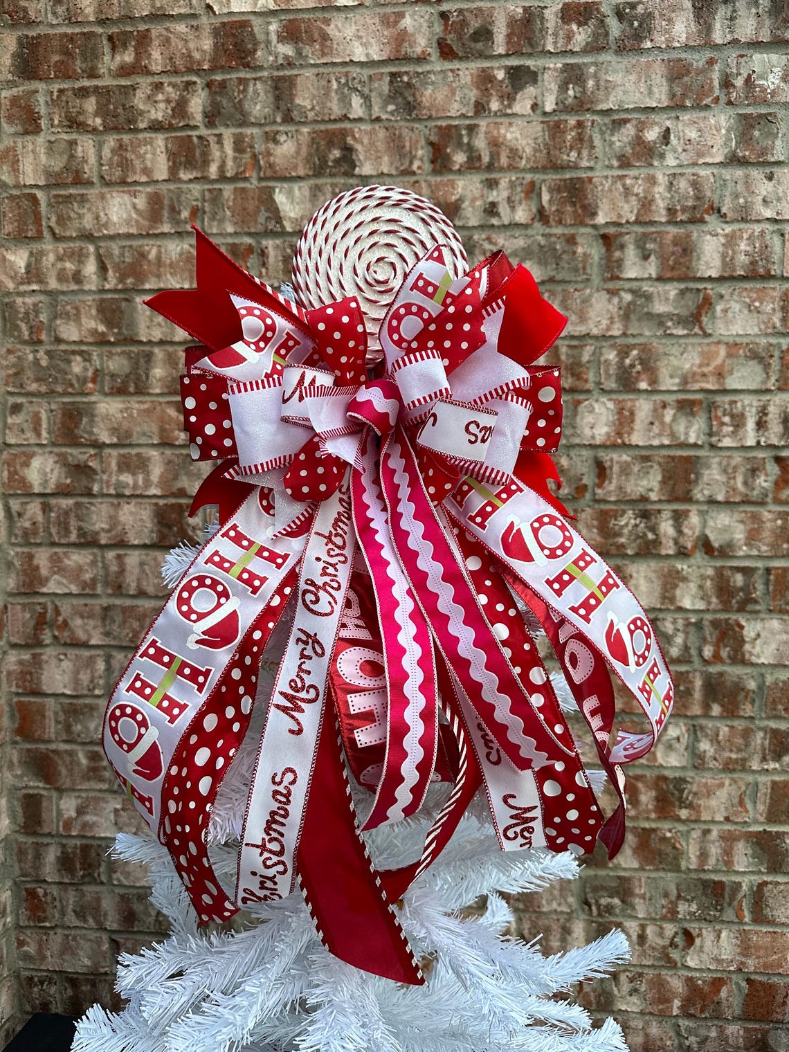 Red and White Lollipop Christmas Tree Topper, Christmas Bow, Tree ...