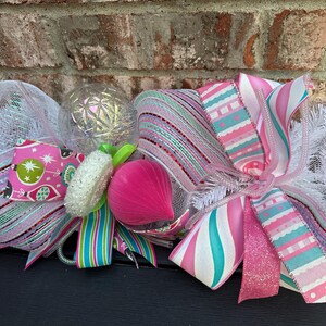 Christmas Candyland Garland, Flocked Ornaments Pink and White Garland ...
