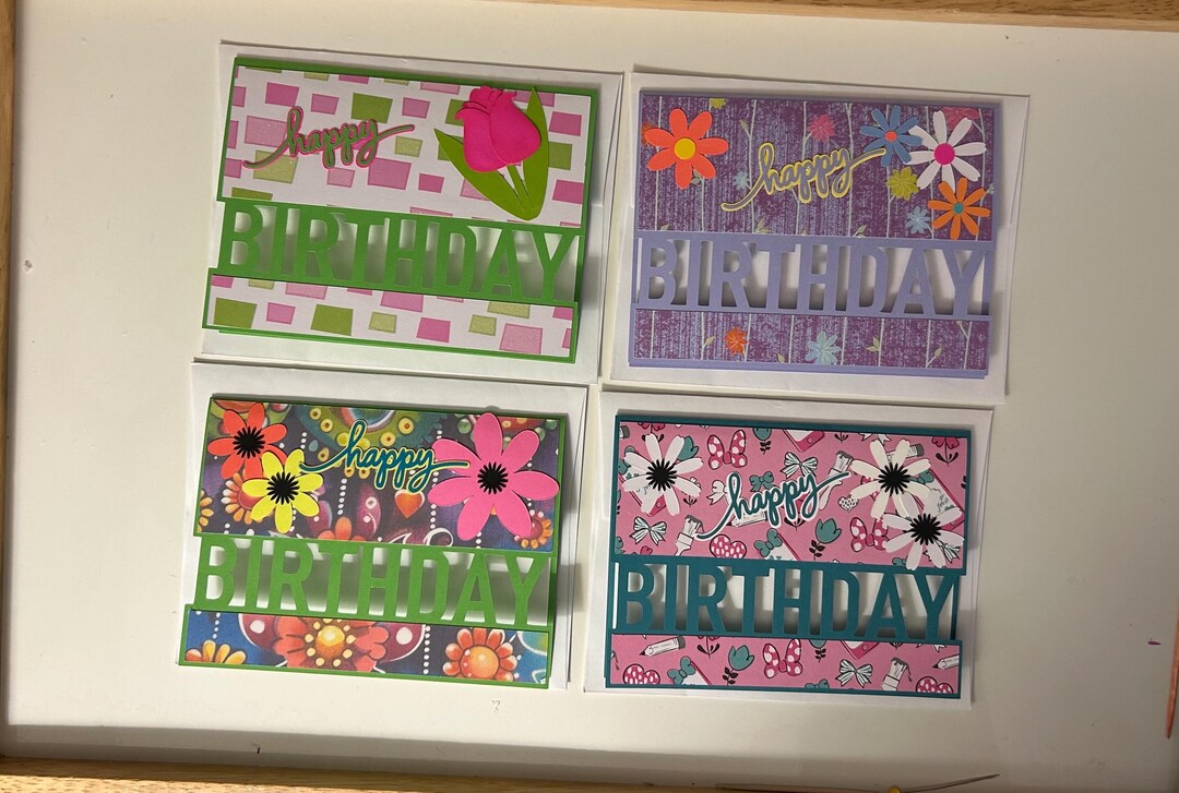 Happy Birthday Card Handmade Cut Out Paper Pieced Die Cut Embellished ...