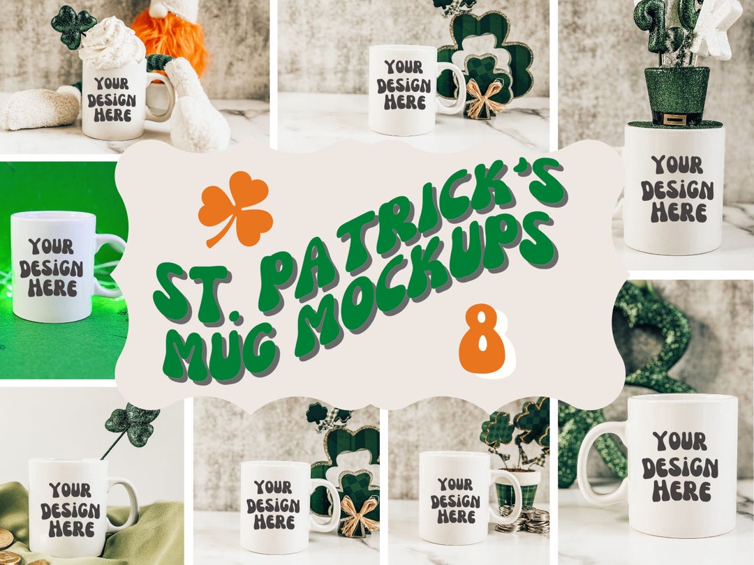 8 Mug Mockups St Patricks Day coffee Cup Mock up Bundle modern Styled ...