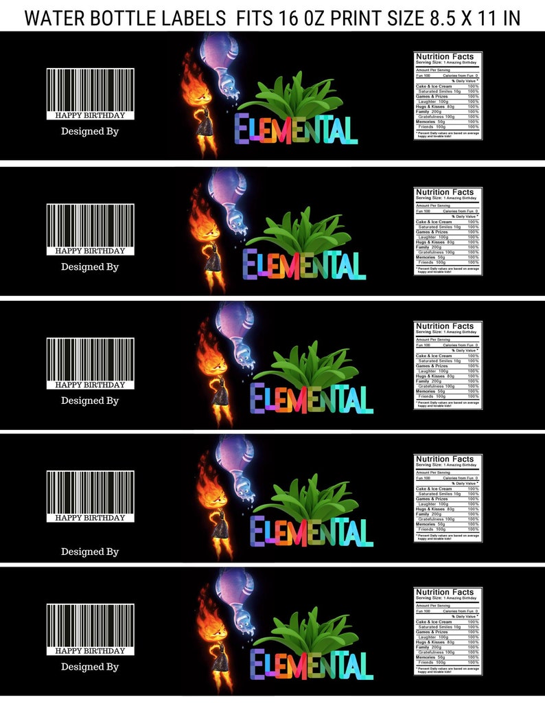 Elemental Water Bottle Labels - Etsy