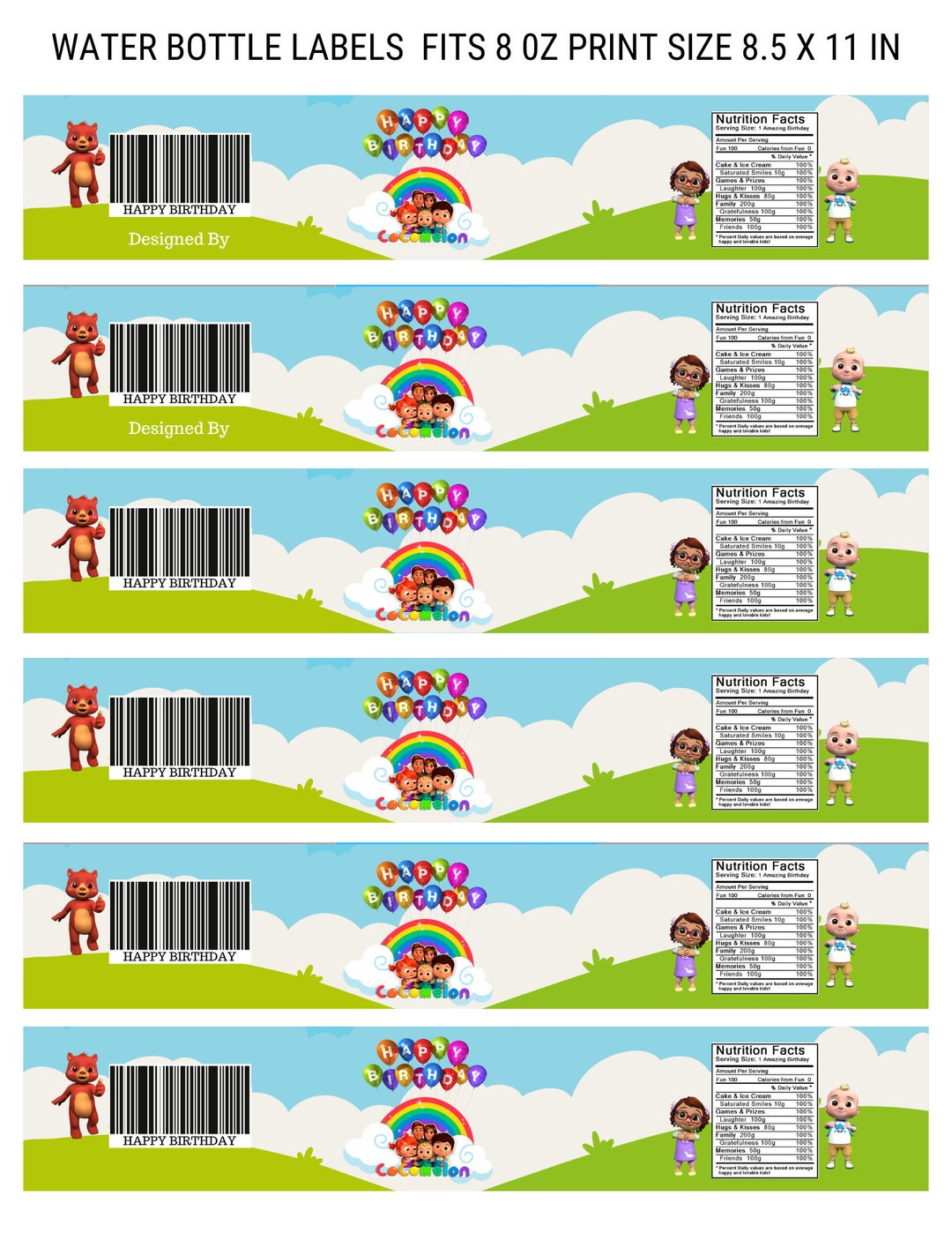 Cocomelon Water Bottle Labels - Etsy