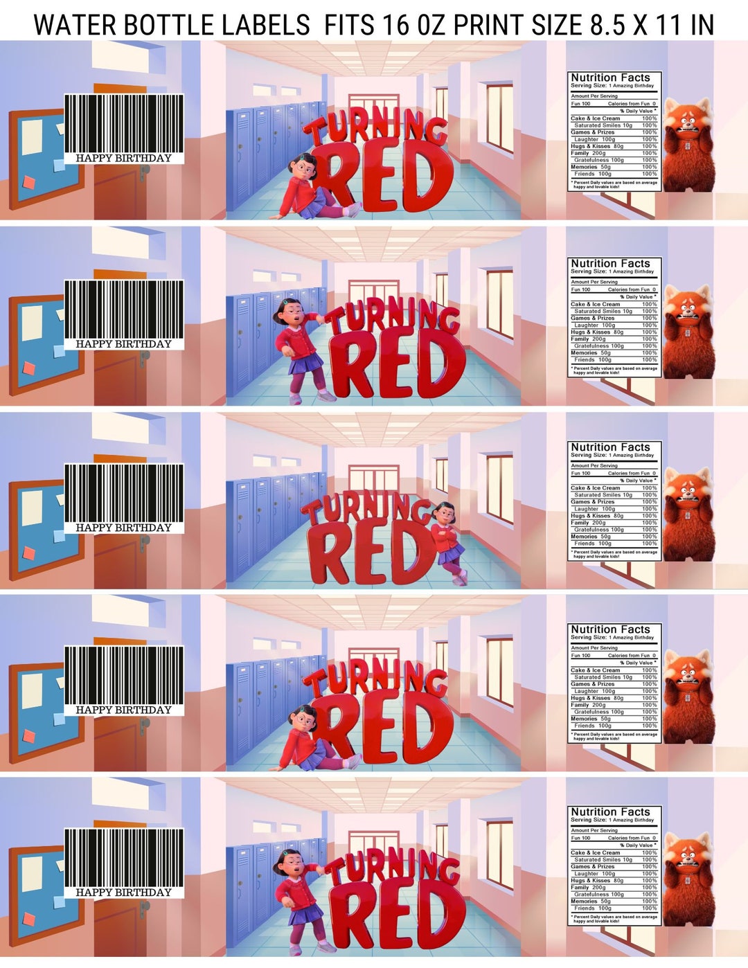 Turning Red Water Bottle Labels - Etsy