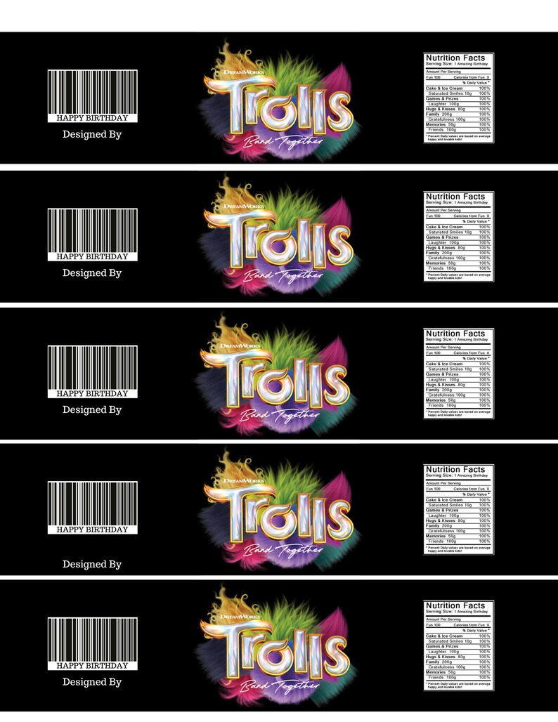 Trolls Water Bottle Labels - Etsy