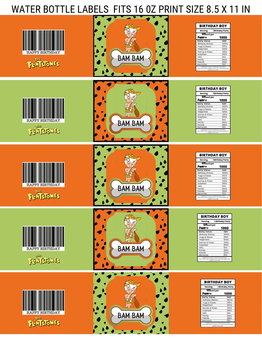 Yabba Dabba Doo Birthday Party Favor: Water Bottle Wrapper Template ...