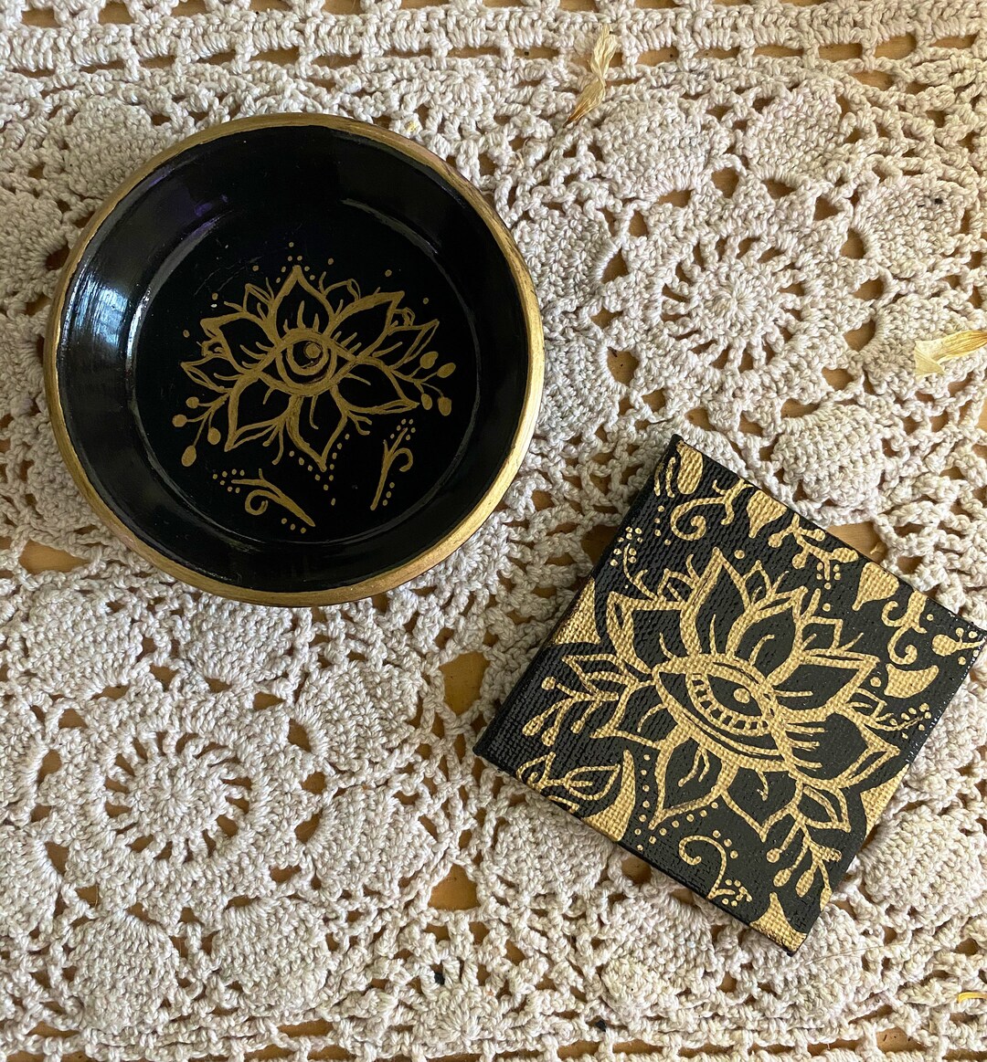 Lotus Eye Dish and Magnet • Hand Painted Mandala Jewelry Dish • Lotus ...
