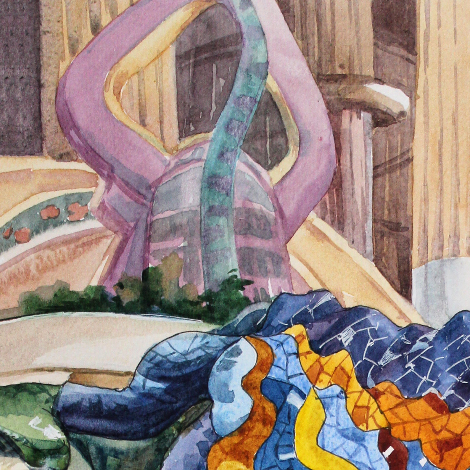 Salamander Park Guell Watercolor Antoni Gaudi Sculpture Spanish ...