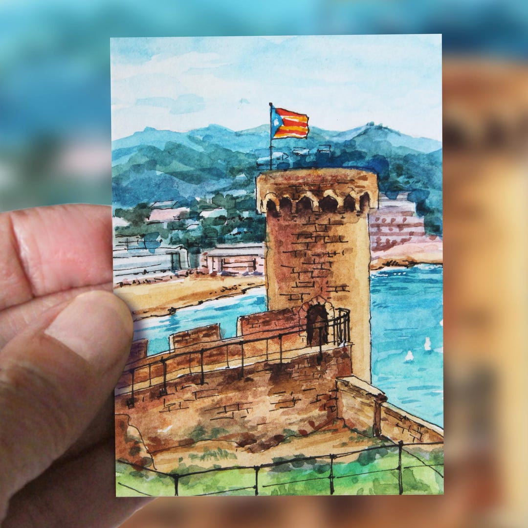 Tossa De Mar Tower Original Watercolor Painting: Costa Brava ACEO Art ...