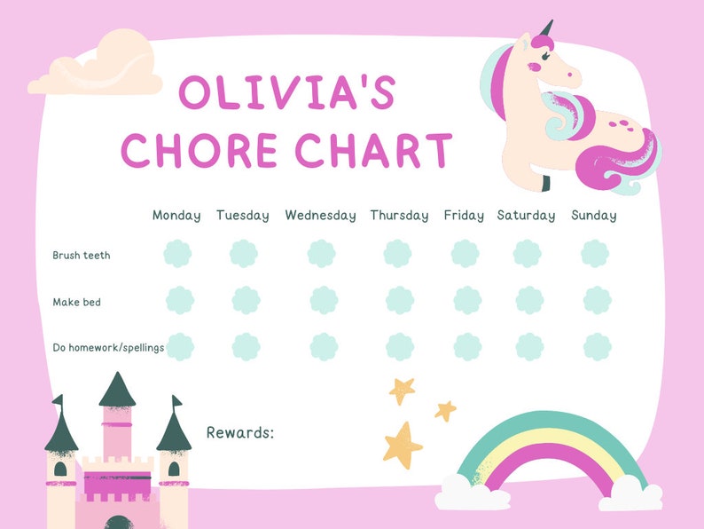 Children's Unicorn Chore Chart / Jobs Chart / Tasks / - Etsy