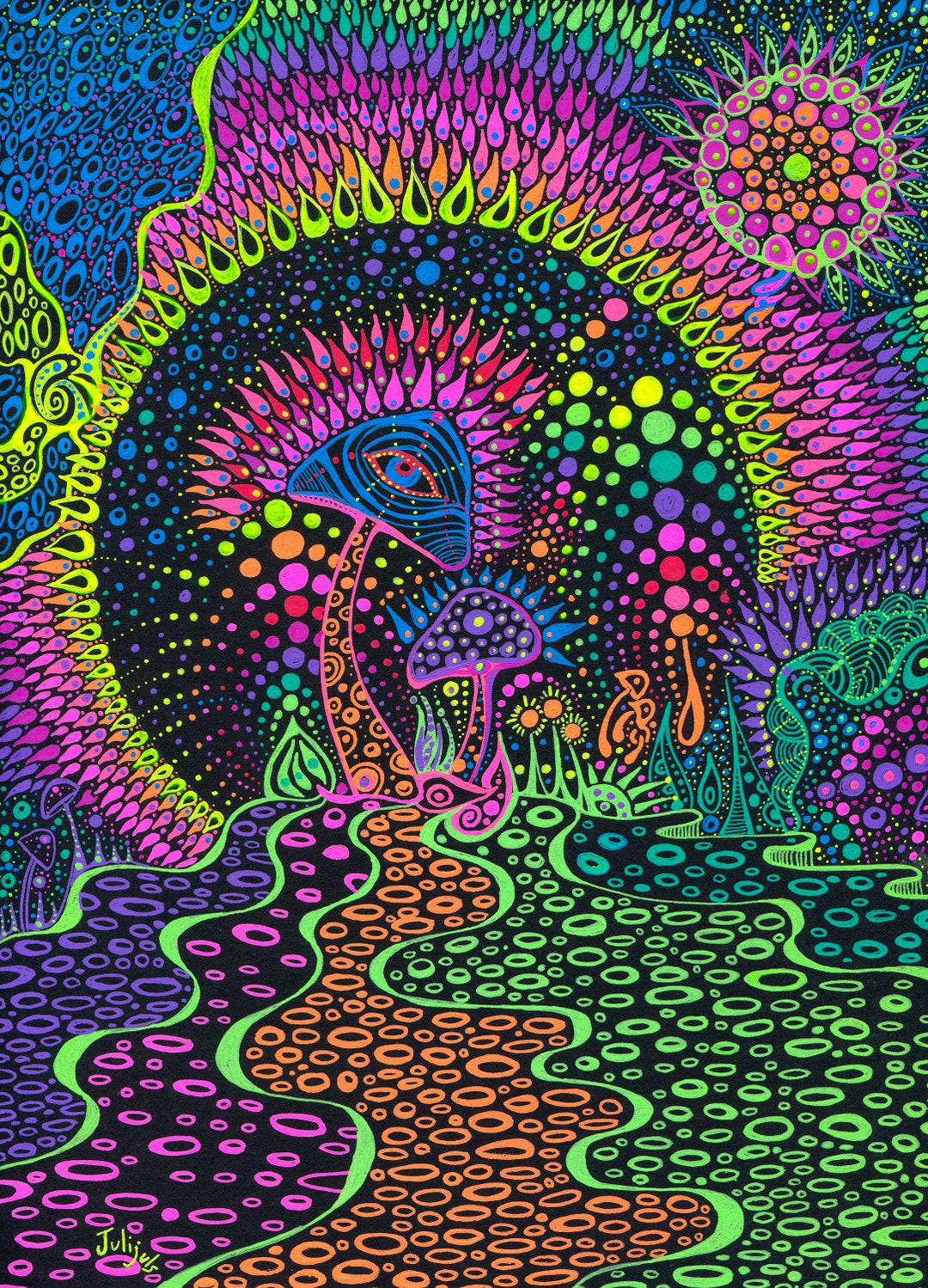 Holographic Trippy Art Print Mushroom Art Print Trippy Wall Art Trippy ...