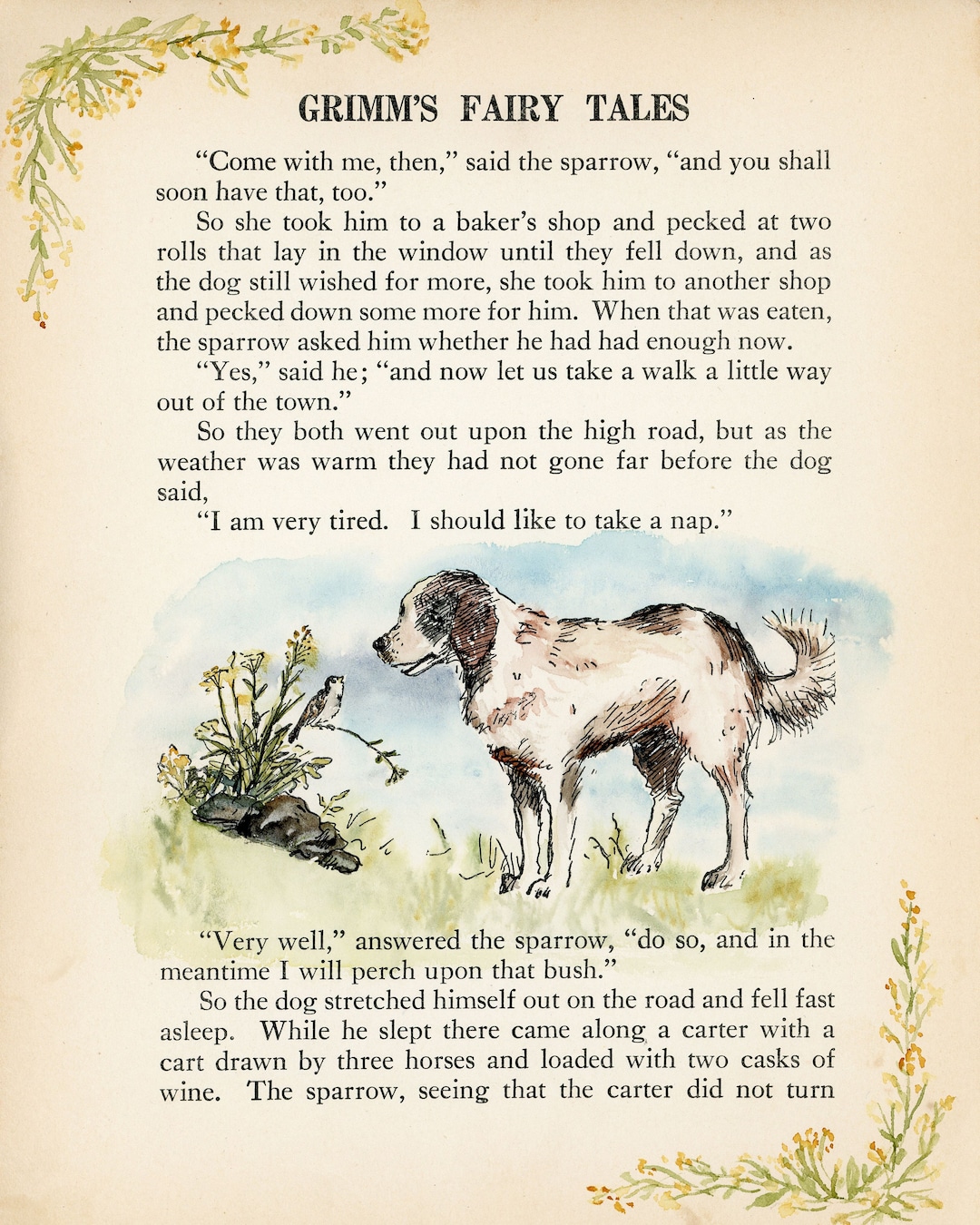 Watercolor Painting on Grimm's Fairy Tale Book Pages From 1924- Instant ...