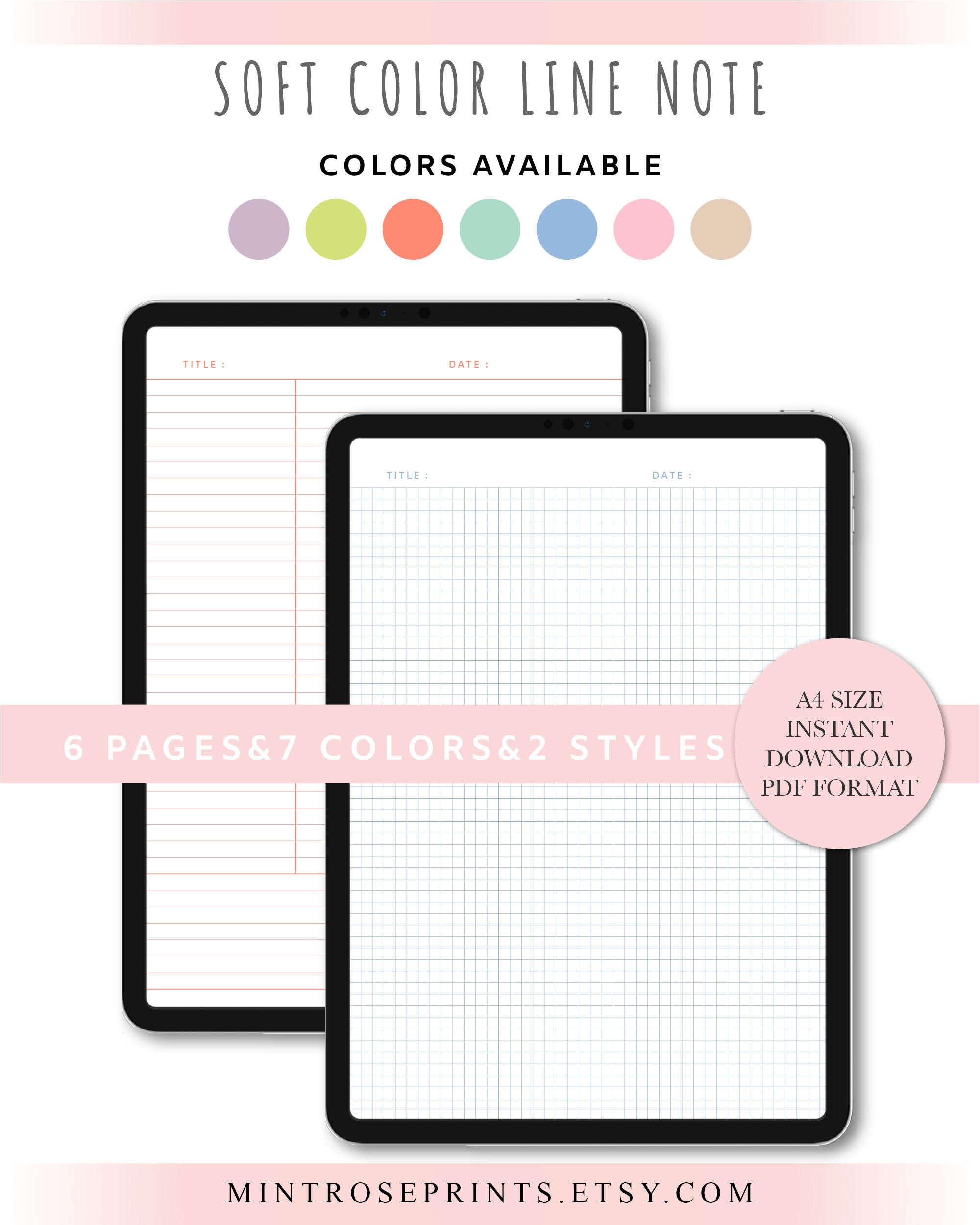 7 Colors of Student Note Taking Graph Dot Grid Blank | Etsy