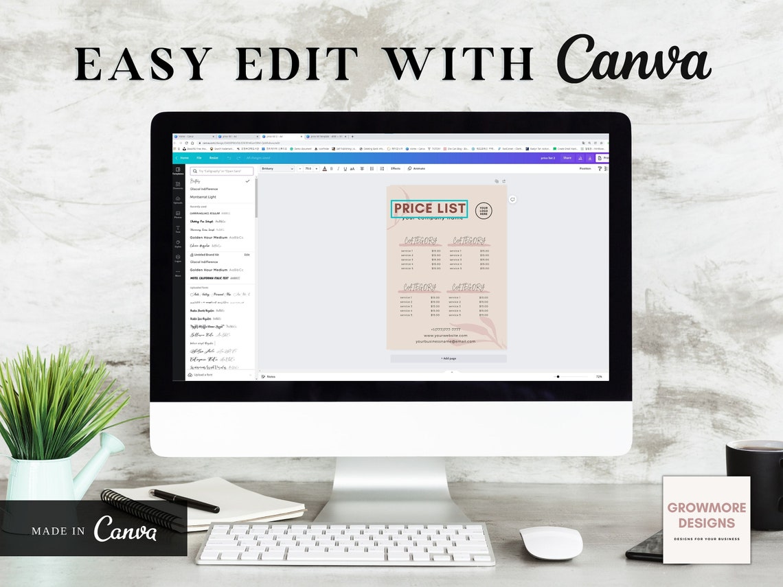 BOHO Aesthetic Price List Template Editable Canva Price - Etsy
