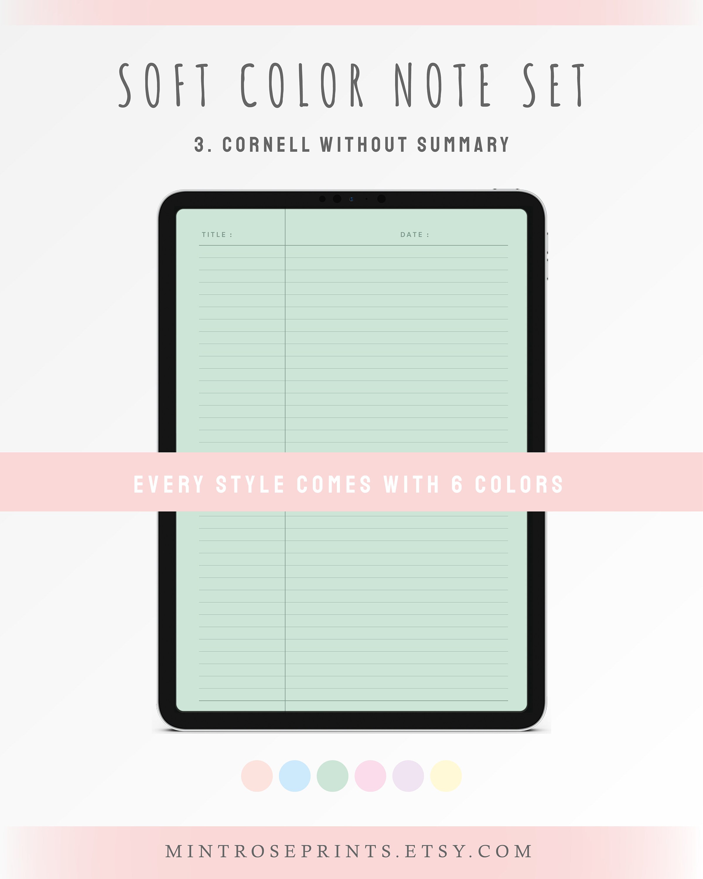 36 Soft Color Digitale Notiz vorlage Digitale Notiz A4 | Etsy