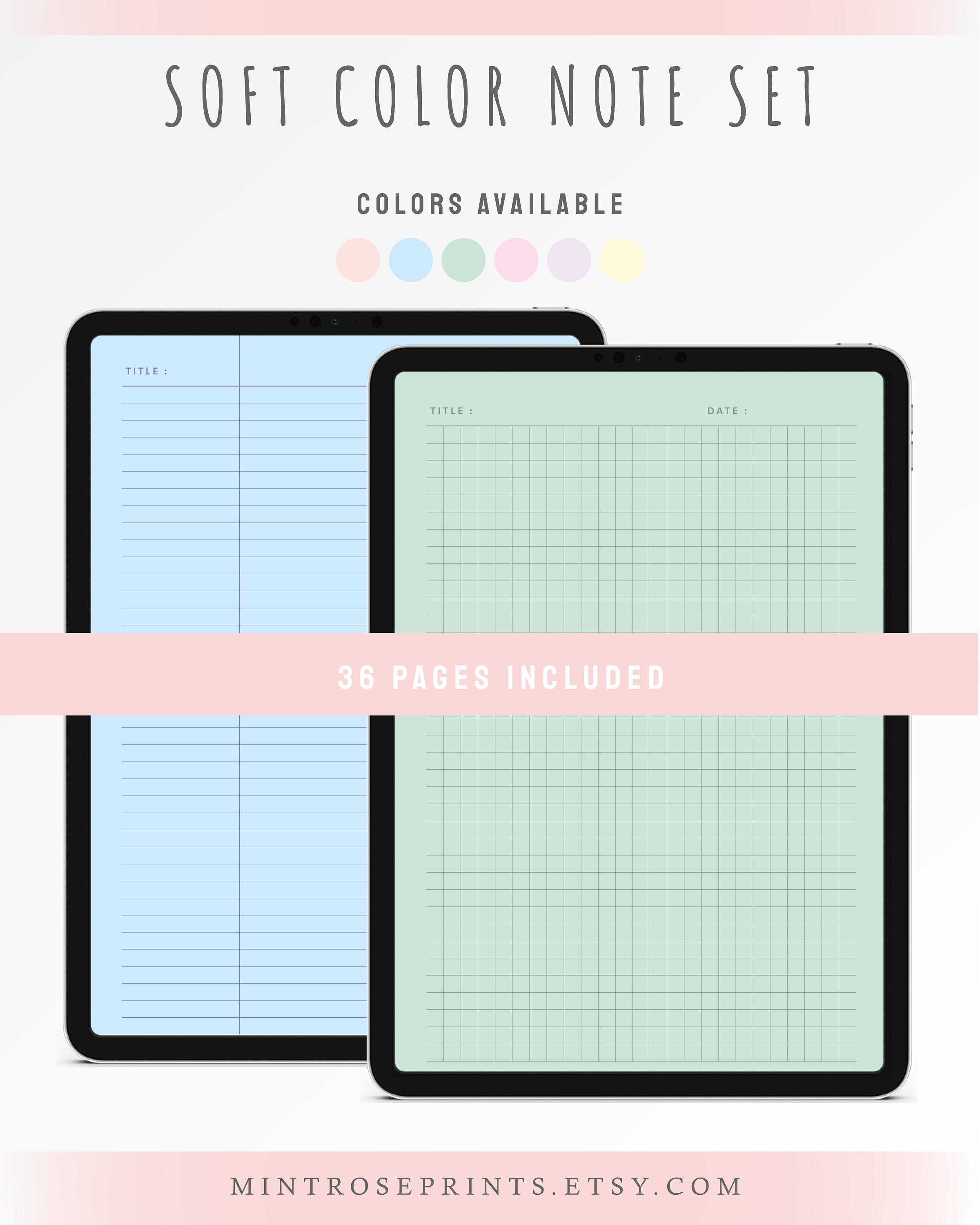 36 Soft Color Digitale Notiz vorlage Digitale Notiz A4 | Etsy
