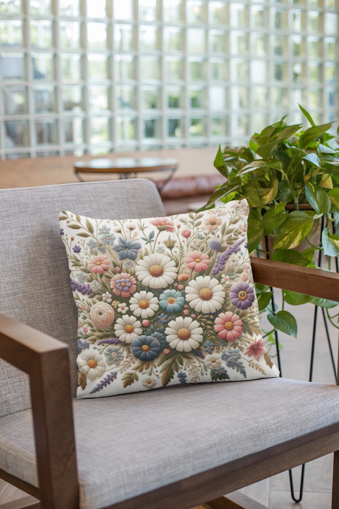 Square Vintage the Look of Embroidery Pillow | Cottagecore Home Décor ...