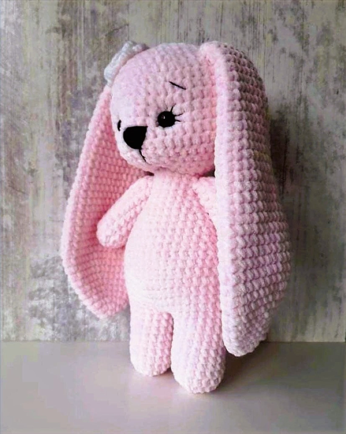 Crochet Long Ear Pink Bunny, Handmade Bunny Toy, Soft Stuffed Bunny ...