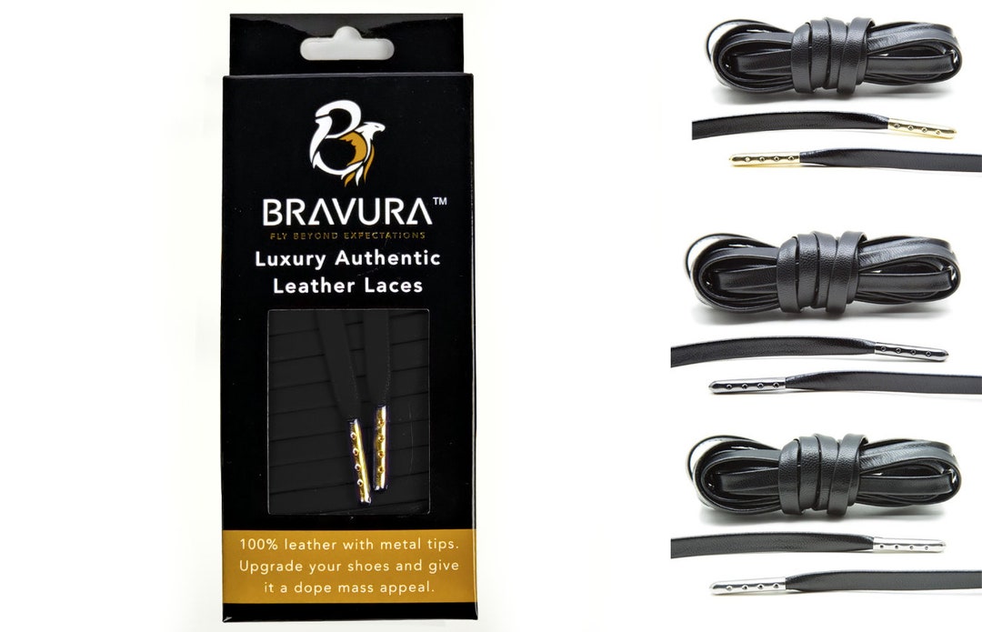 Black Leather Shoe Laces for Nike, Adidas Jordans and More by Bravura ...